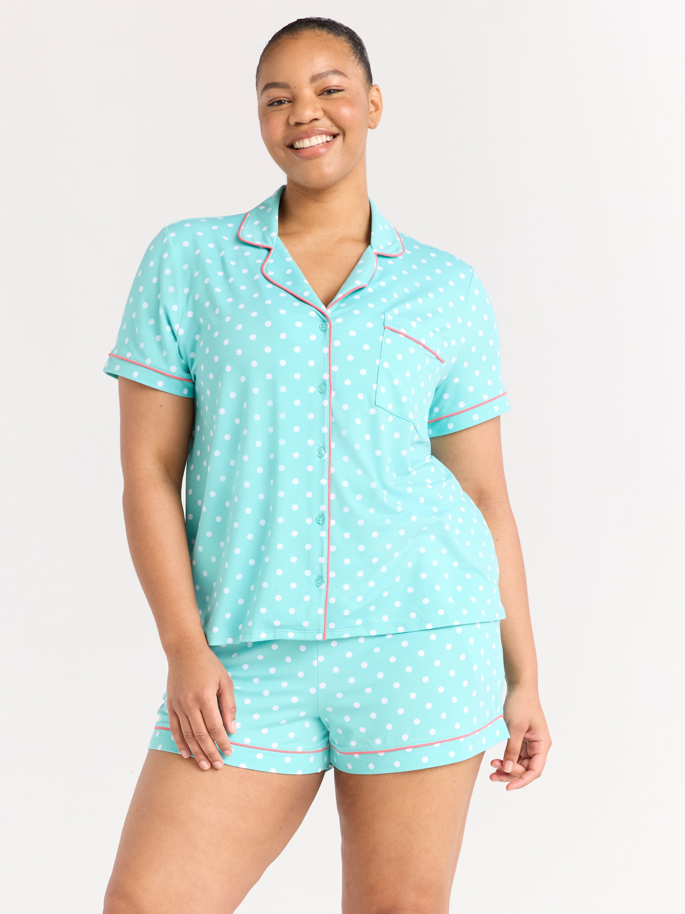 Joyspun Women's Dreamy Soft Collection Notch Collar Top and Shorts ...