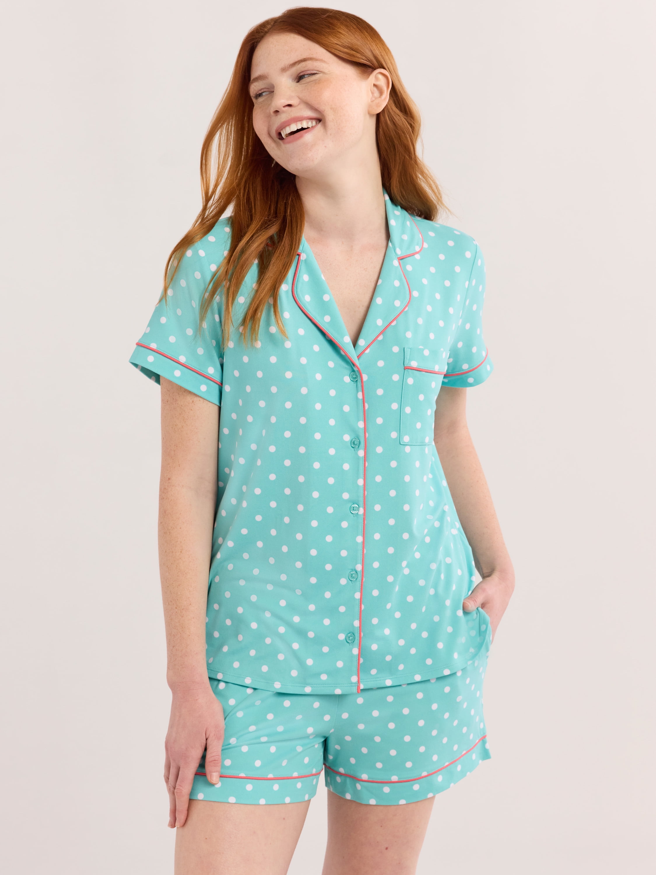 Joyspun Women’s Dreamy Soft Collection Short Sleeve Knit Notch Collar ...