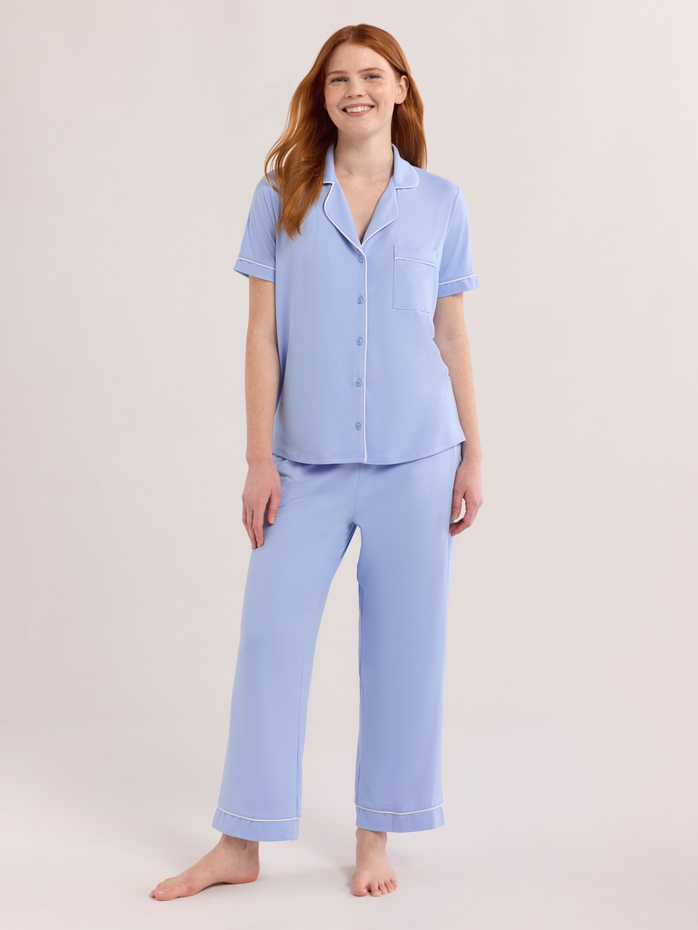 Joyspun Women's Dreamy Soft Collection Notch Collar Short Sleeve Knit ...