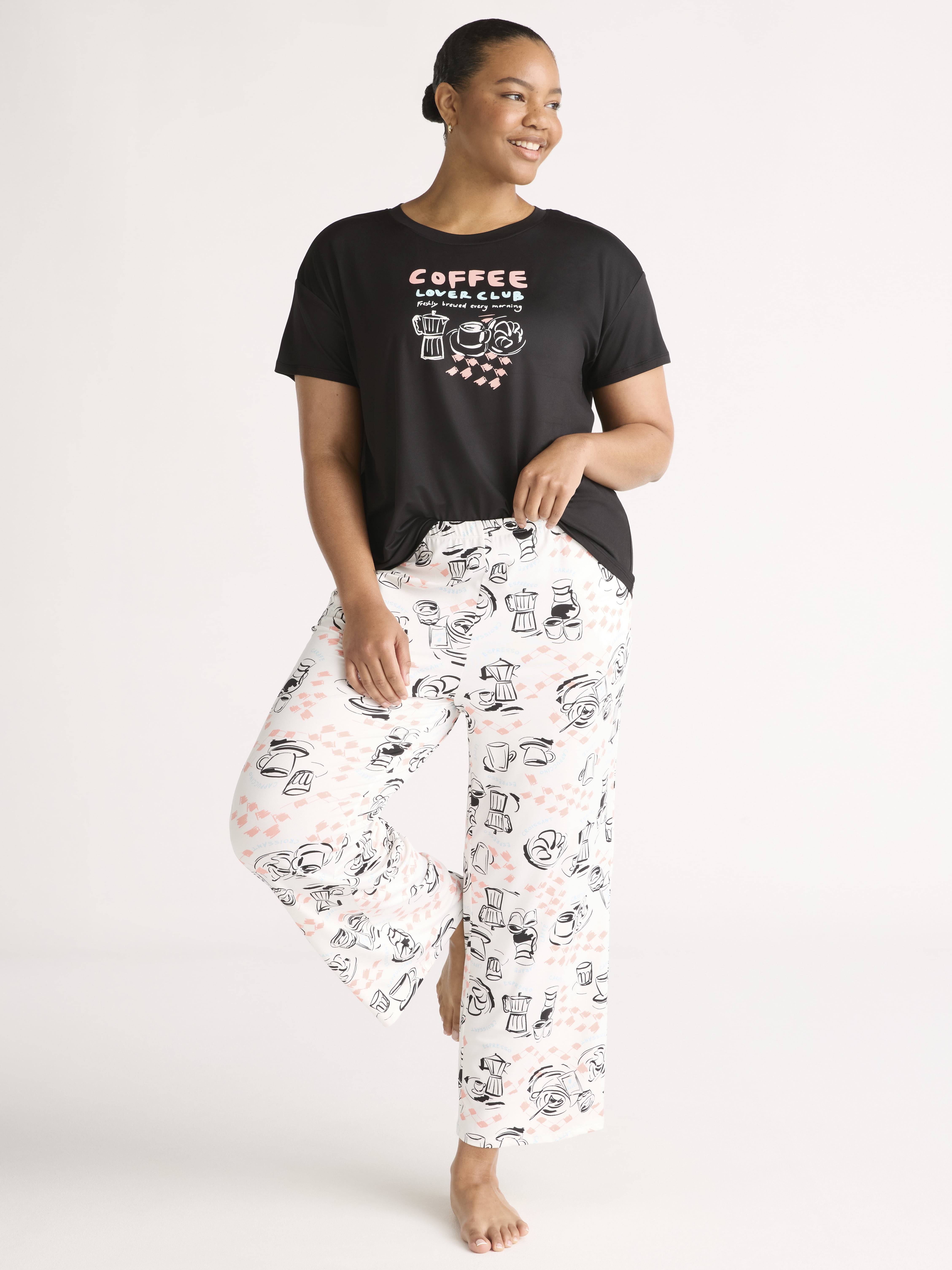 Joyspun Women's Short Sleeve Sleep Top and Open Leg Pajama Set Sizes XS ...