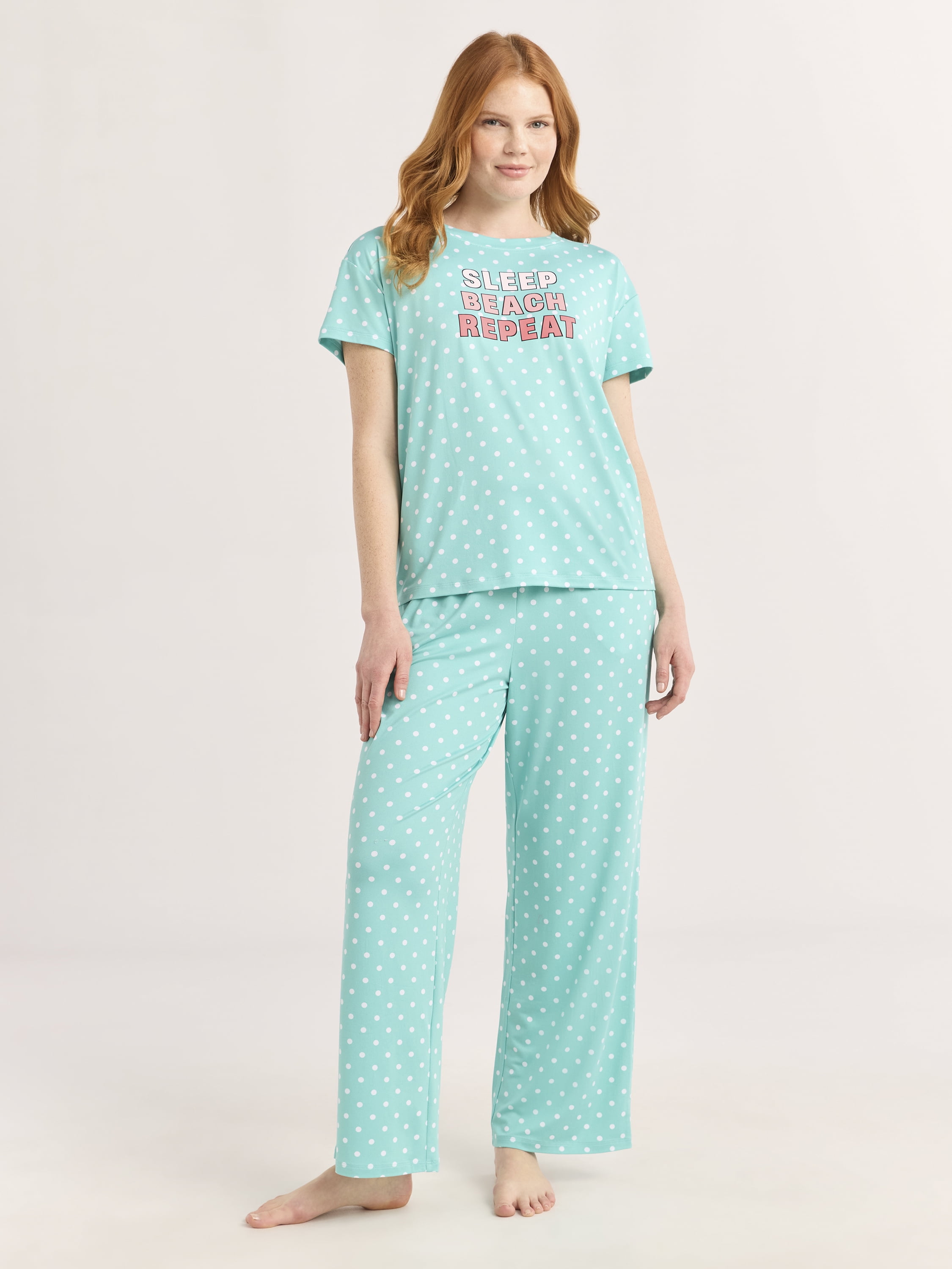 Joyspun Women's Short Sleeve Sleep Top and Open Leg Pajama Set Sizes XS ...