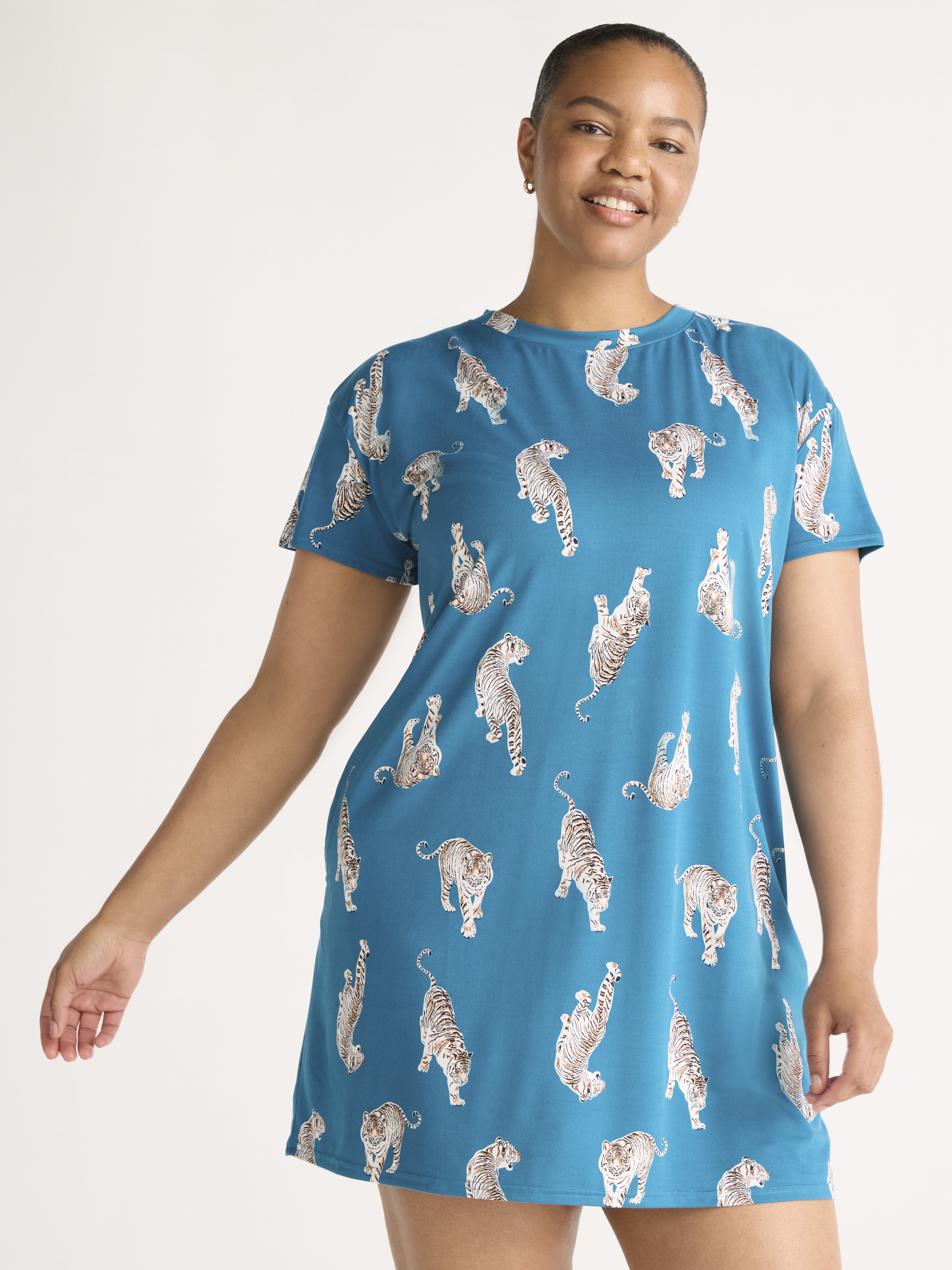 Joyspun Women's Soft Sleep Shirt with Short Sleeves, Pockets, Relaxed ...