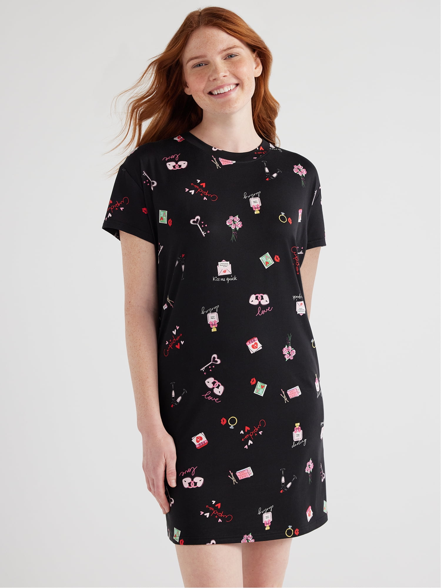 Joyspun Women's Short Sleeve Sleepshirt with Pockets, Sizes S/M to 2X ...