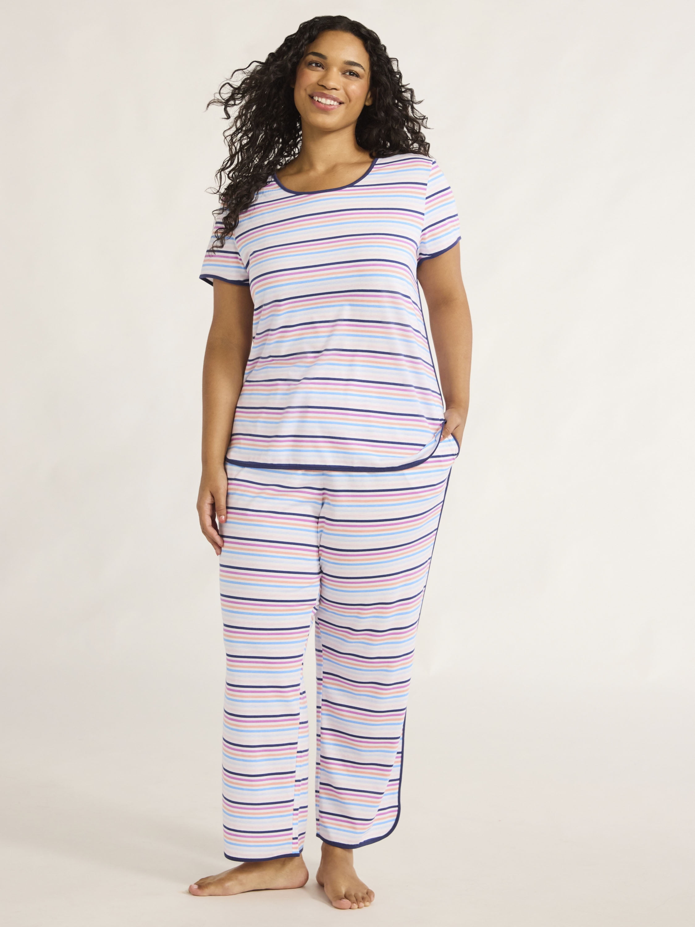 Joyspun Women's Sleep Tee and Pants Pajama Set, 2-Piece, XS-3X, Comfy ...