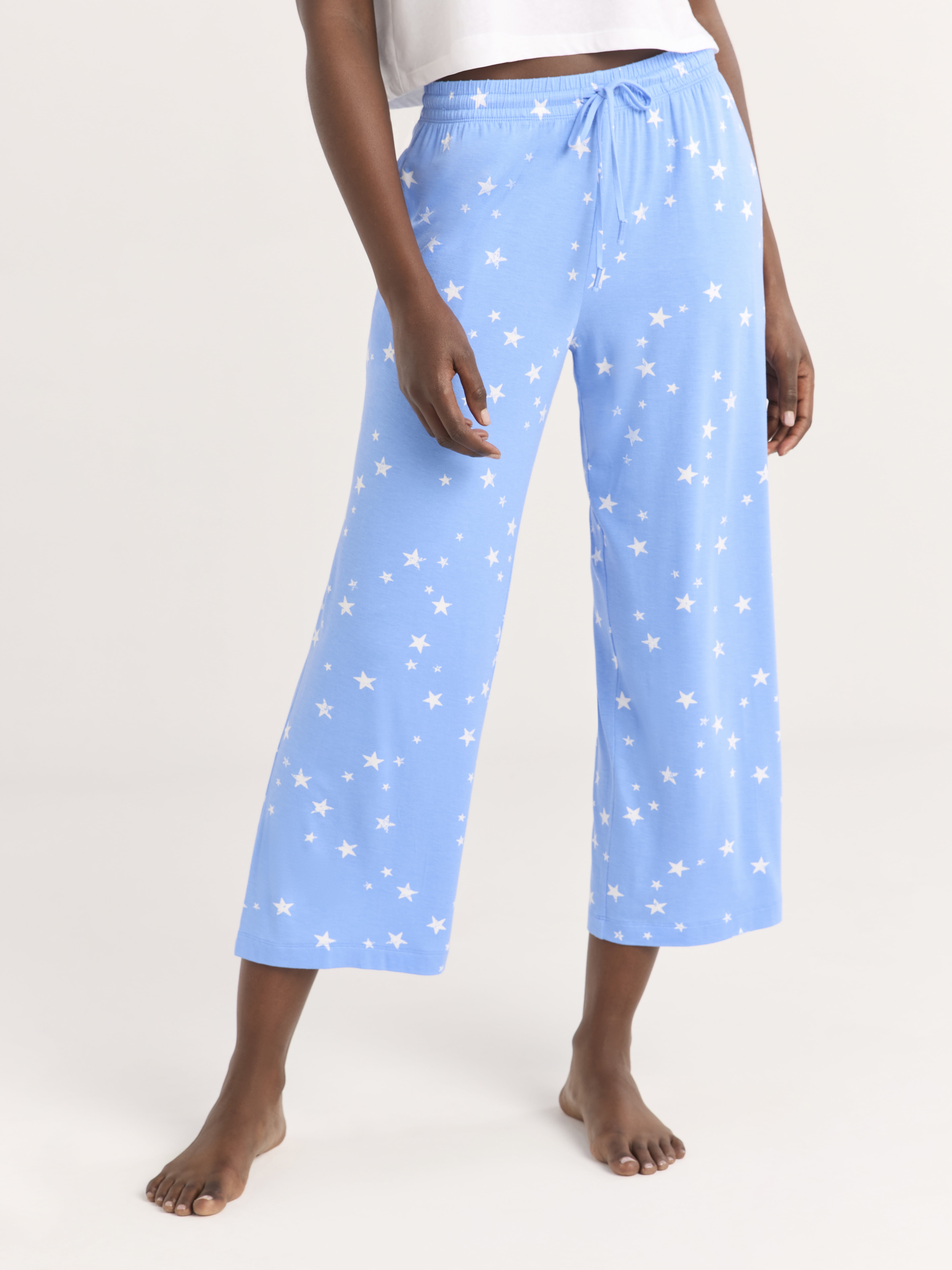 Joyspun Women’s Sleepwear Knit Cropped Pajama Pants, 25'' Inseam, Sizes ...