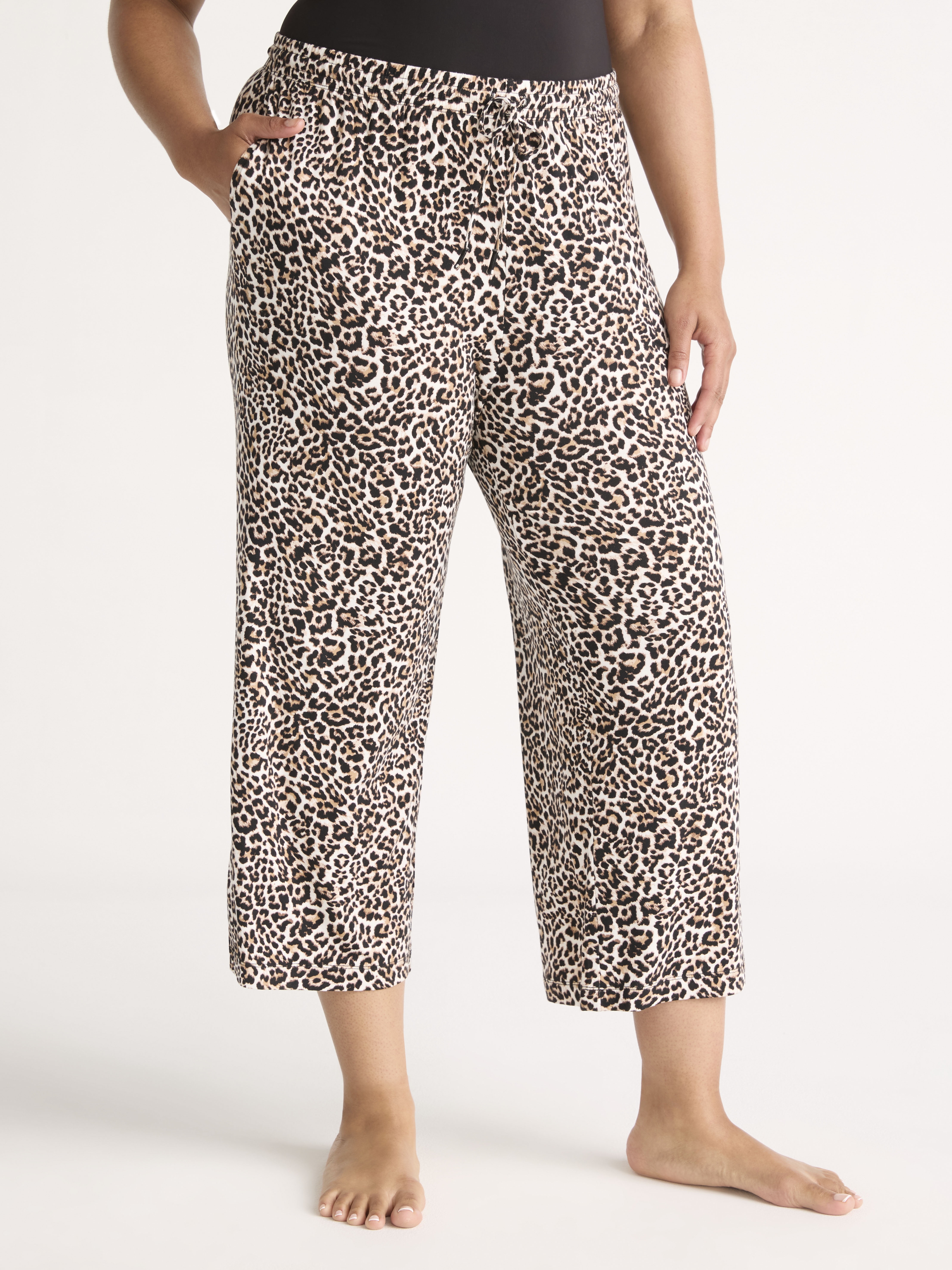 Joyspun Women's Sleepwear Knit Cropped Pajama Pants 25 inch Inseam Soft ...