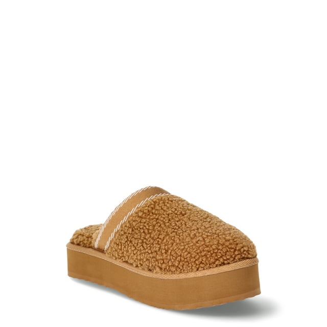 Joyspun Women’s Teddy Fleece Platform Clog Slippers - Walmart.com