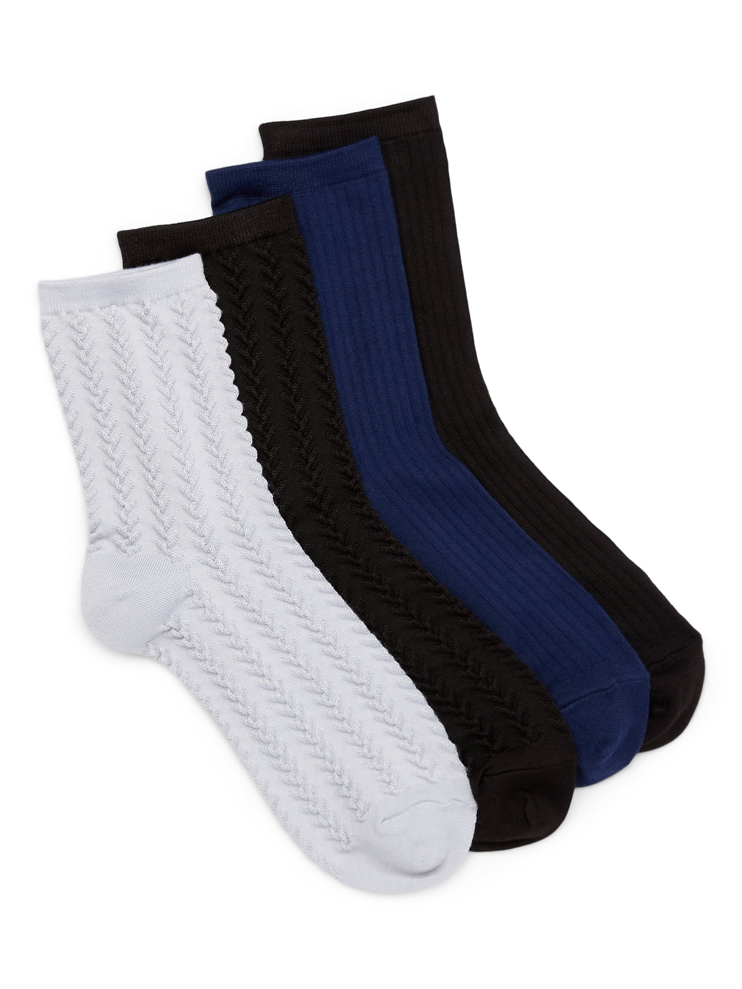 Joyspun Women's Textured Dress Crew Socks 4-Pack, Sizes 4-10, Polyester ...