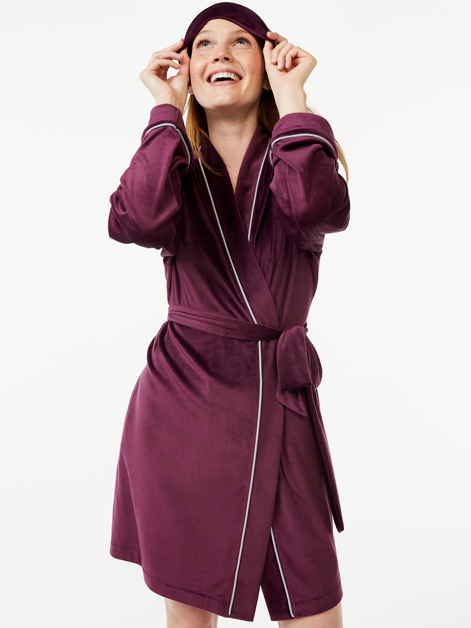 Joyspun Women's Velour Knit Robe and Eye Mask Set, 2-Piece, Sizes S to ...