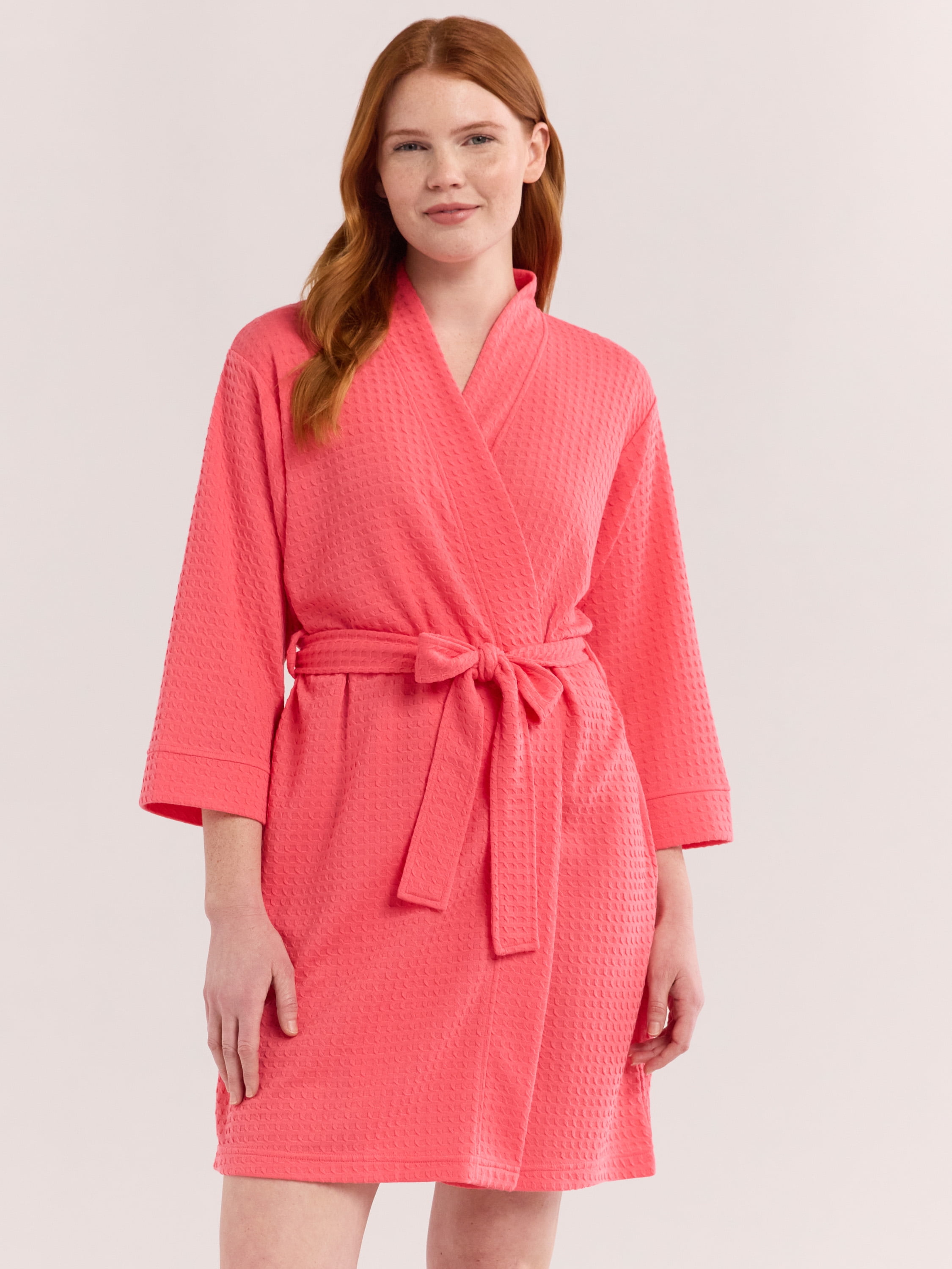 Joyspun Women's Waffle Kimono Short Wrap Robe Sizes S to 3X Lightweight ...