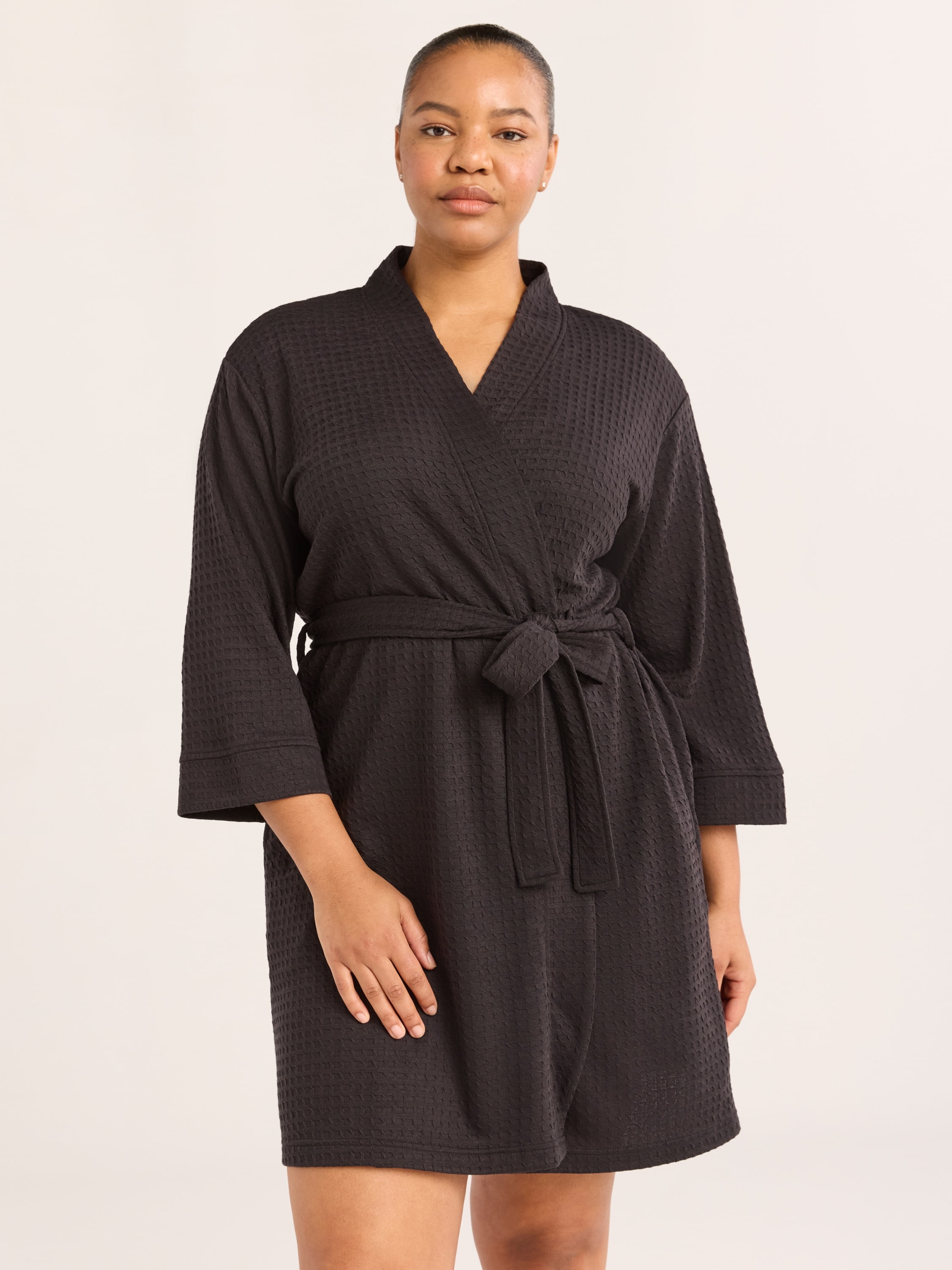 Joyspun Women's Waffle Kimono Short Wrap Robe, Sizes S-3X - Walmart.com