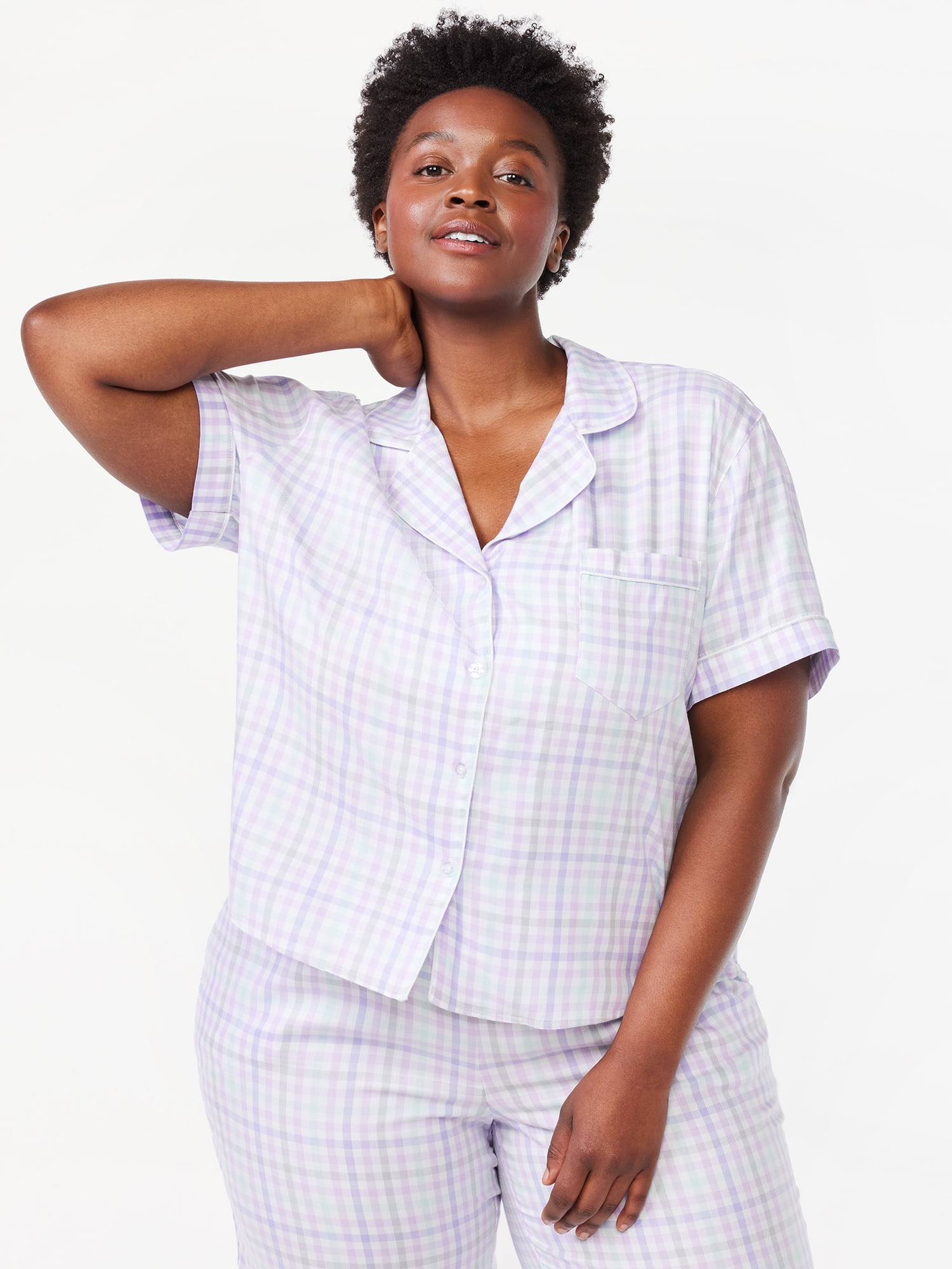 Joyspun Women's Woven Notch Collar Pajama Top, Sizes S to 3X - Walmart.com