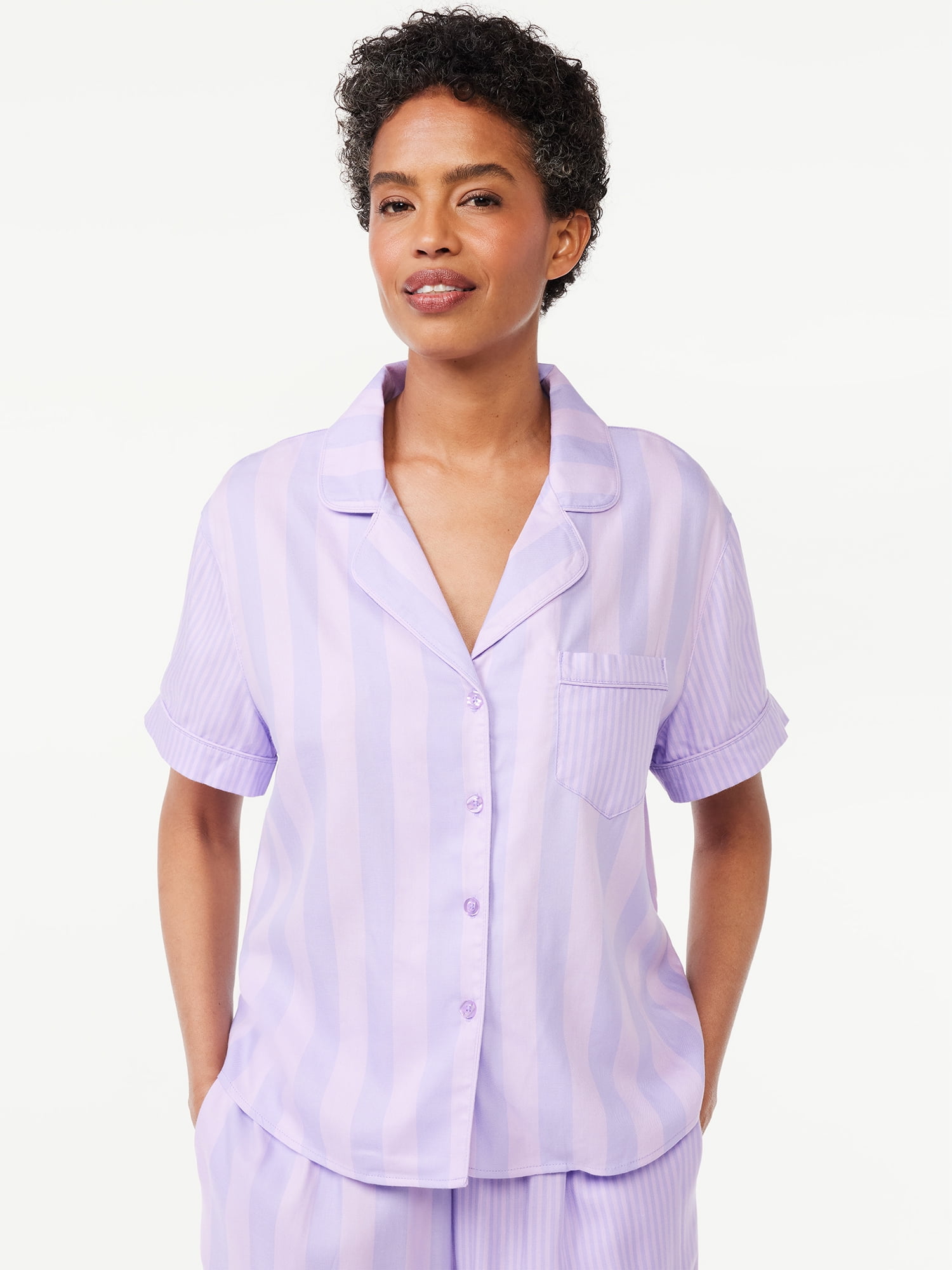 Joyspun Women's Woven Notch Collar Pajama Top, Sizes S to 3X - Walmart.com