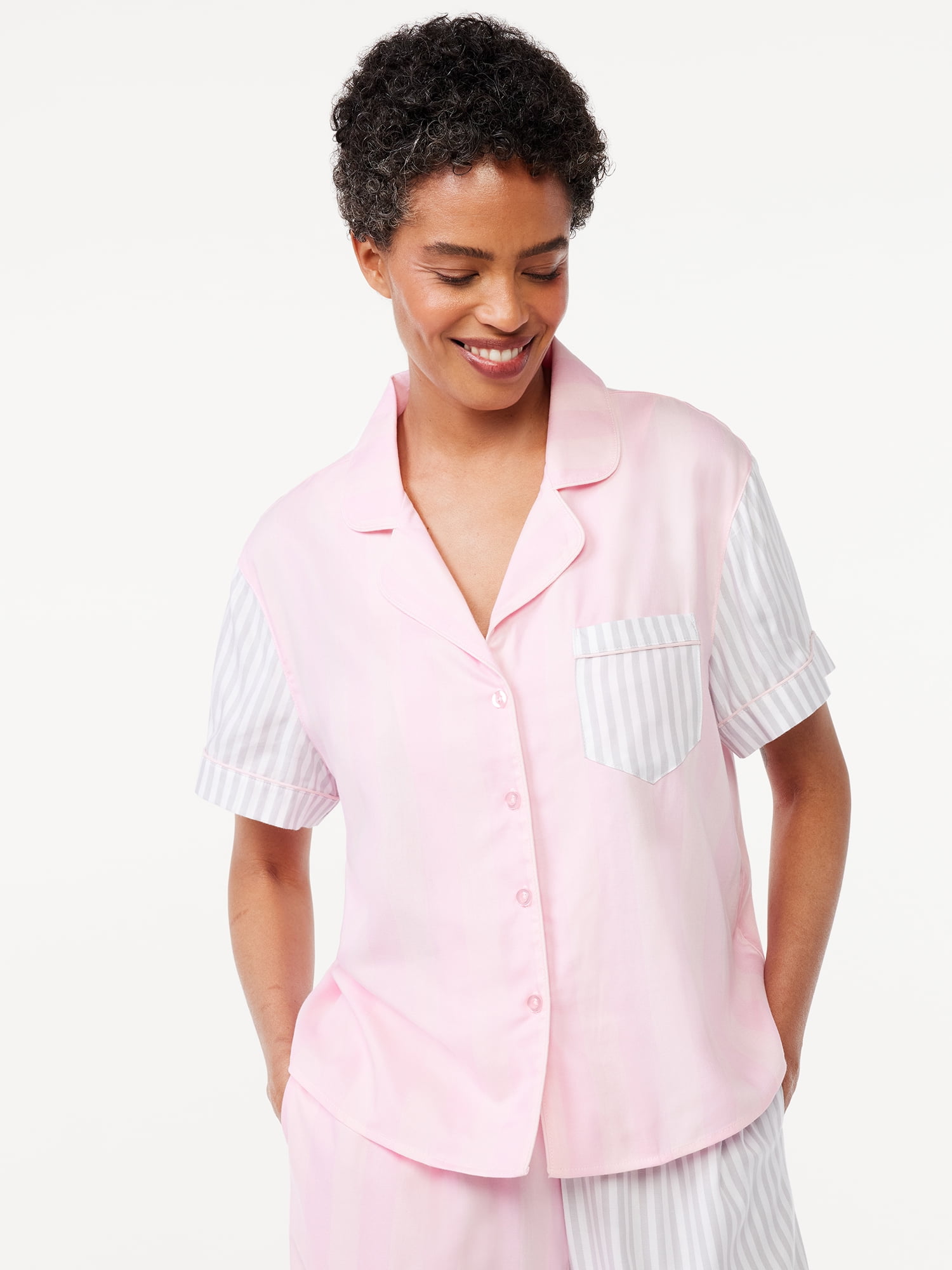 Joyspun Woven Notch Collar Pajama Top - Lightweight Twill - Walmart.com
