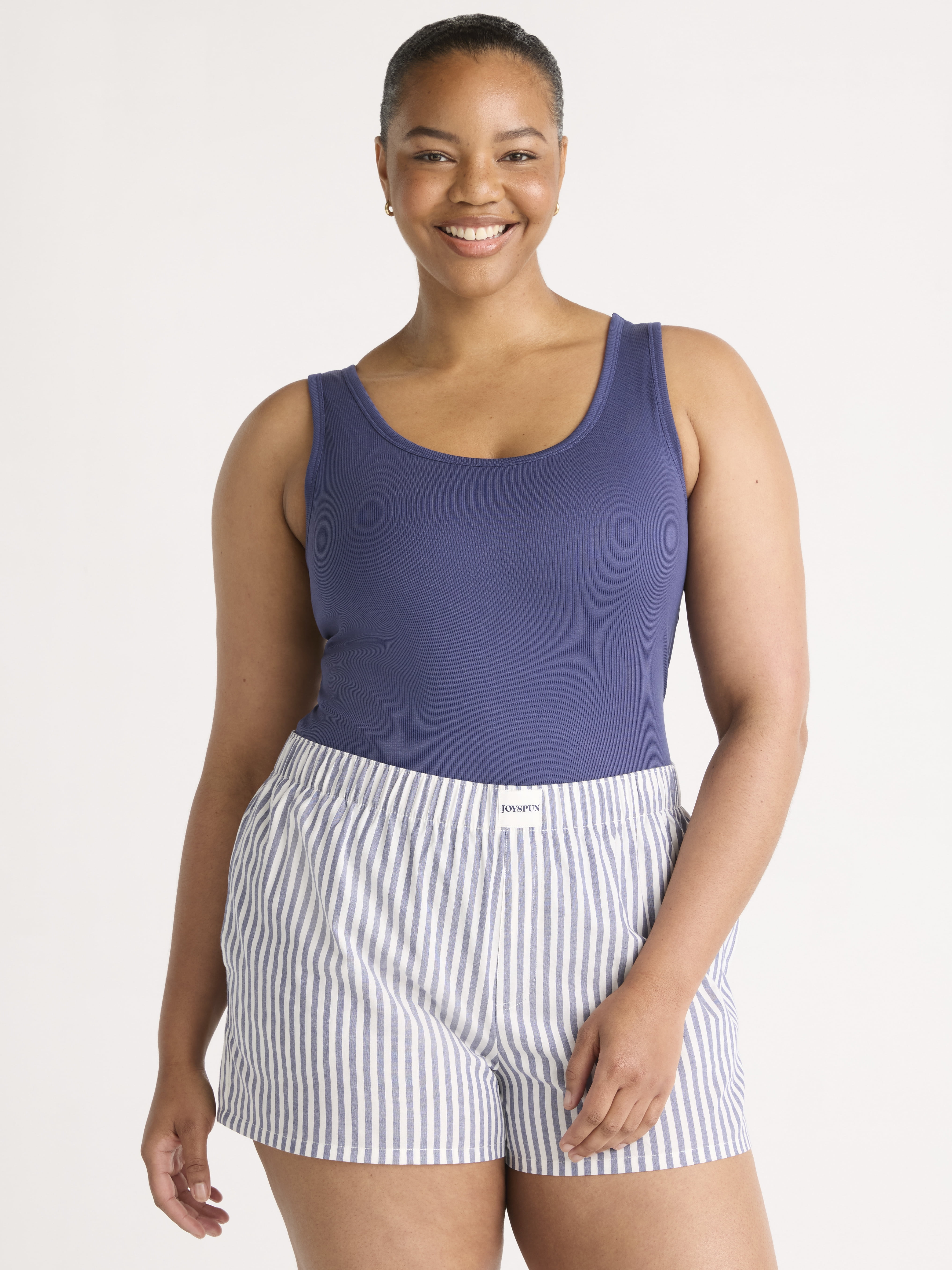 Joyspun Women's Poplin Pajama Boxer Shorts, 3-inch inseam, Relaxed Fit ...