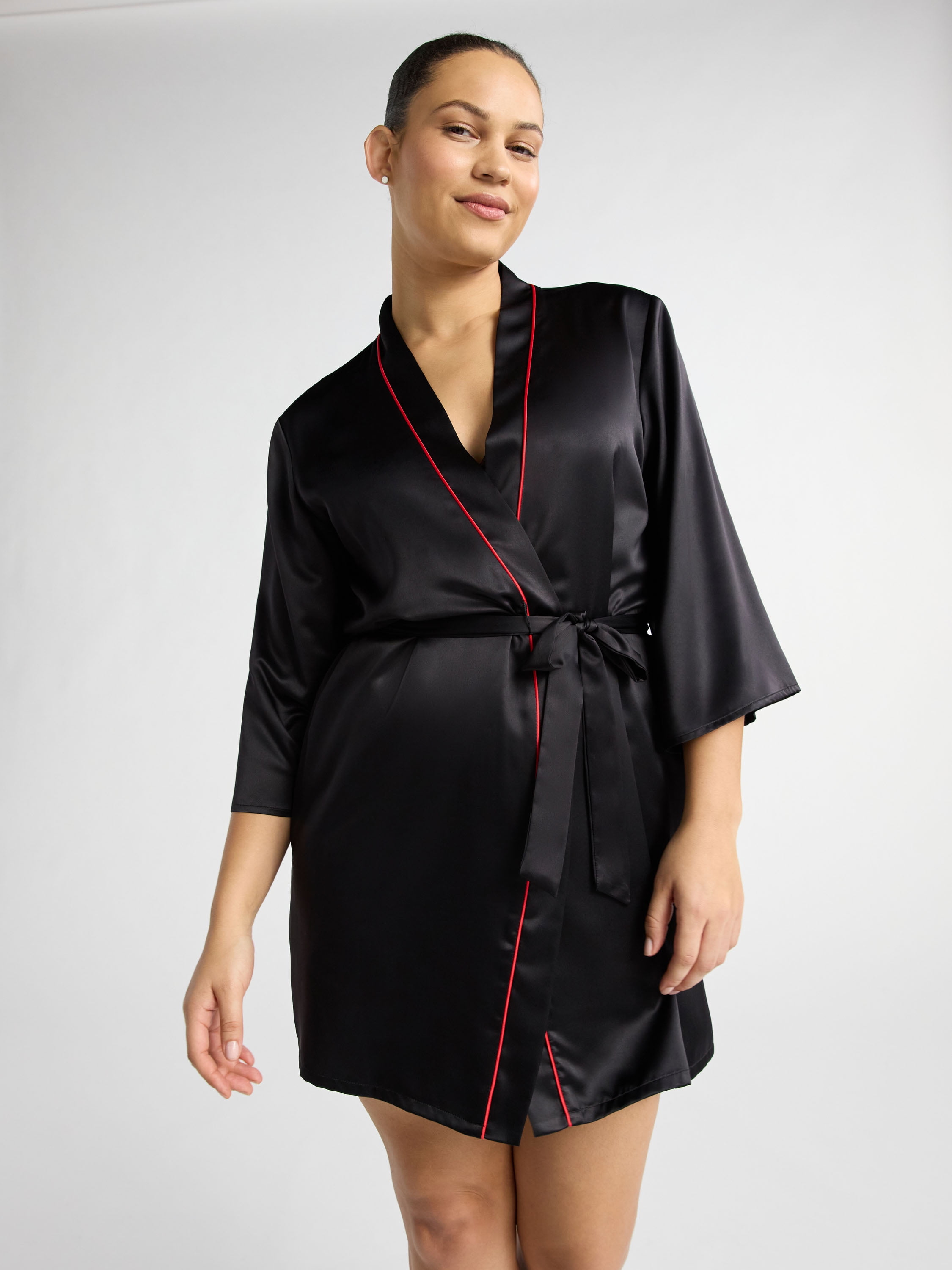 Joyspun Women’s and Women’s Plus Bridal Satin Robe, Sizes XS to 3X ...