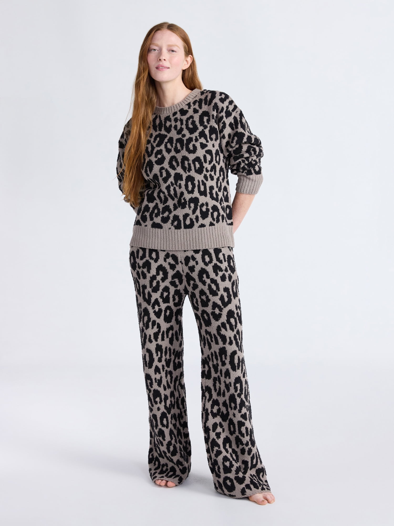 Joyspun Women's Cozy Ribbed Crewneck Top and Wide-Leg Pants Set, 2 ...