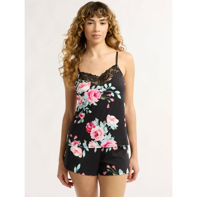 Joyspun Women’s and Women’s Plus Lace Trim Knit Cami and Shorts Pajama ...