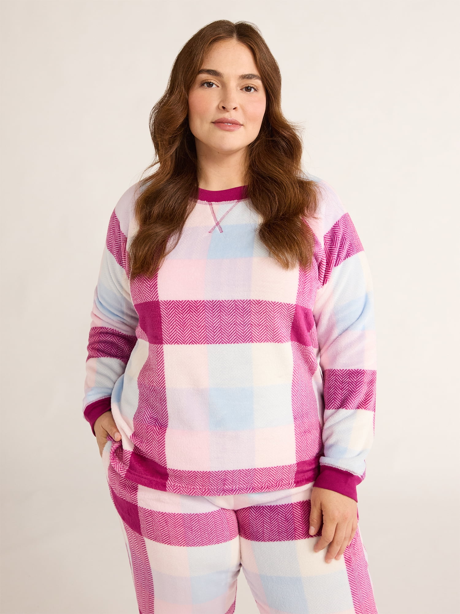 Joyspun Women's and Women’s Plus Plush Sleep Top with Long Sleeves ...