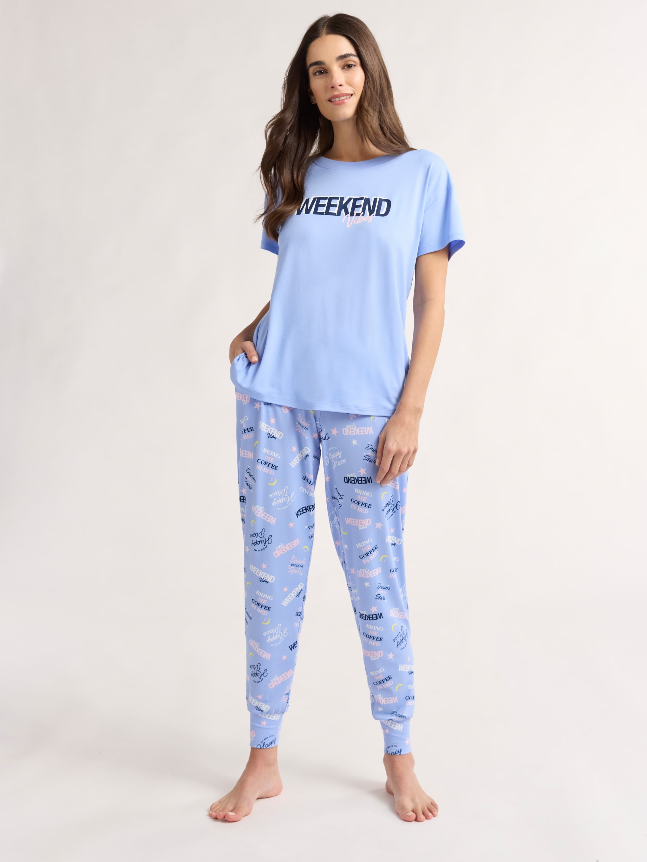 Joyspun Women's and Plus Sleep Tee and Joggers Pajama Set 2-Piece ...