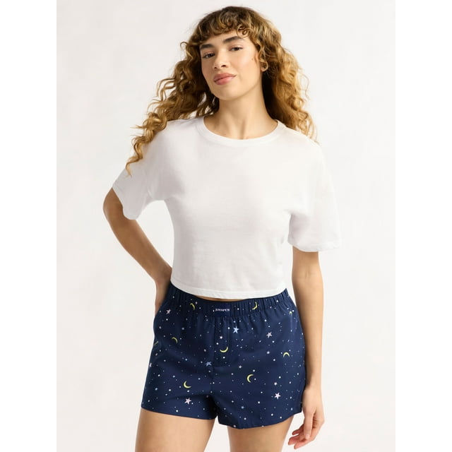 Joyspun Women's Woven Pajama Boxer Shorts, 3'' Inseam, Sizes XS-3X ...