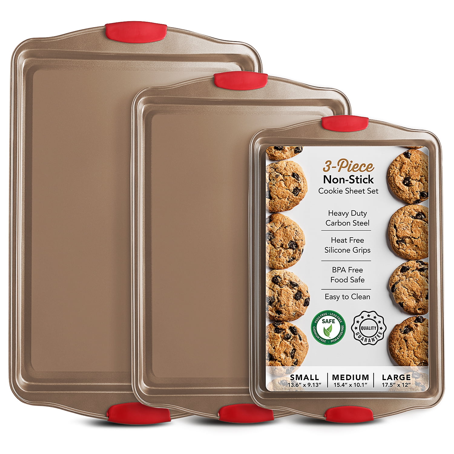 Joytable Large Baking Cookie Sheet Set, Non-Stick For Oven, Brown, 3pc ...