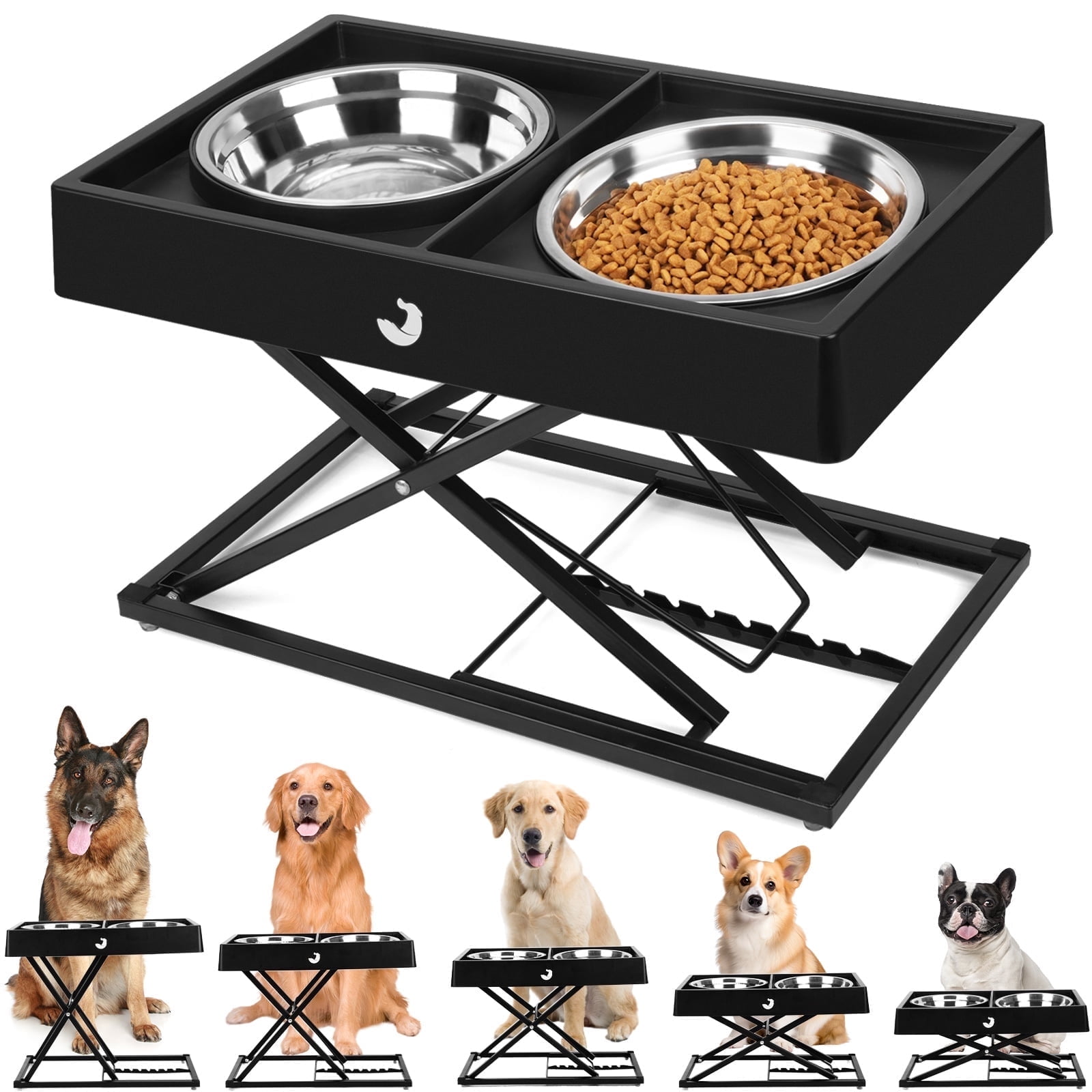 Joytale Elevated Dog Bowls Stand with 2 Stainless Steel Bowls (6 Cup/1.45L) - 8 Adjustable ...