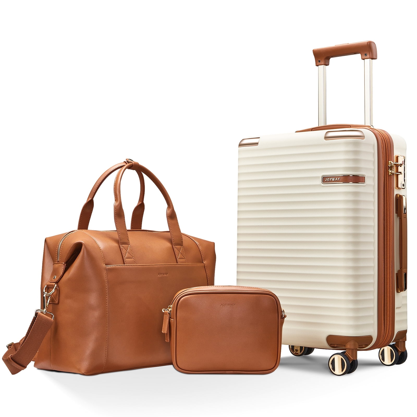 Joyway 3-Piece Carry-On Luggage Set with Swivel TSA Lock and Leather ...