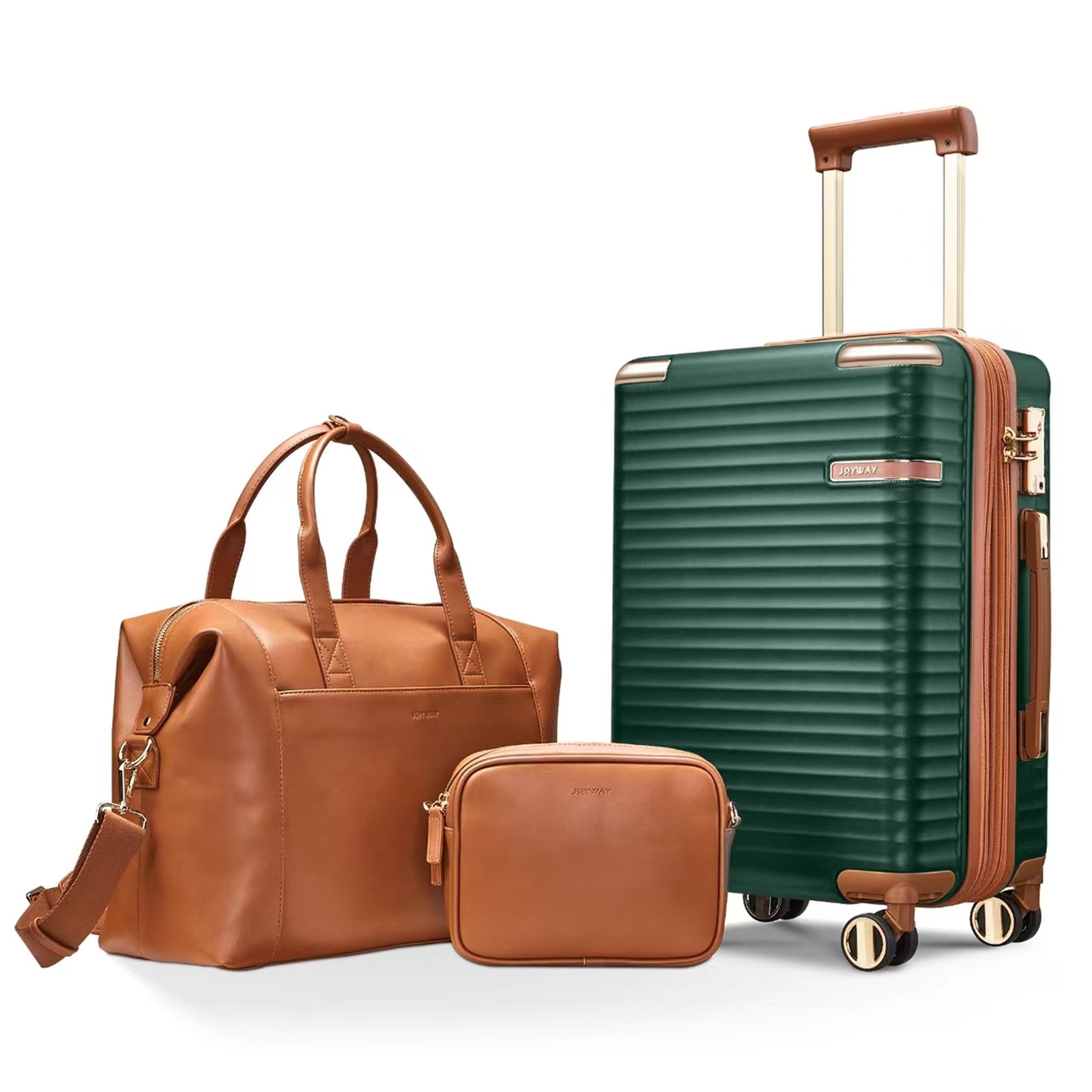 Joyway 3-Piece Carry-On Luggage Set with Swivel TSA Lock and Leather ...