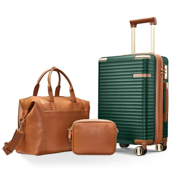 Joyway 3-Piece Carry-On Luggage Set with Swivel TSA Lock and Leather ...