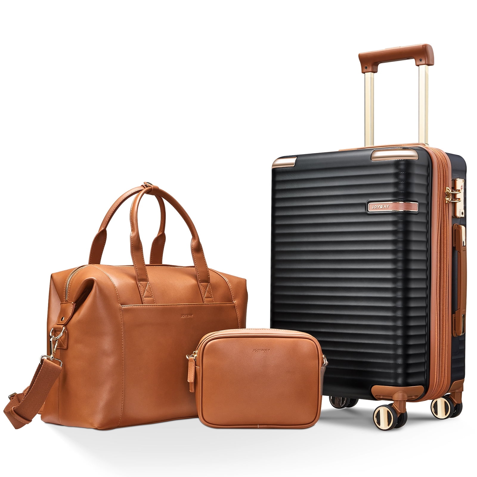 Joyway 3-Piece Carry-On Luggage Set with Swivel TSA Lock and Leather ...