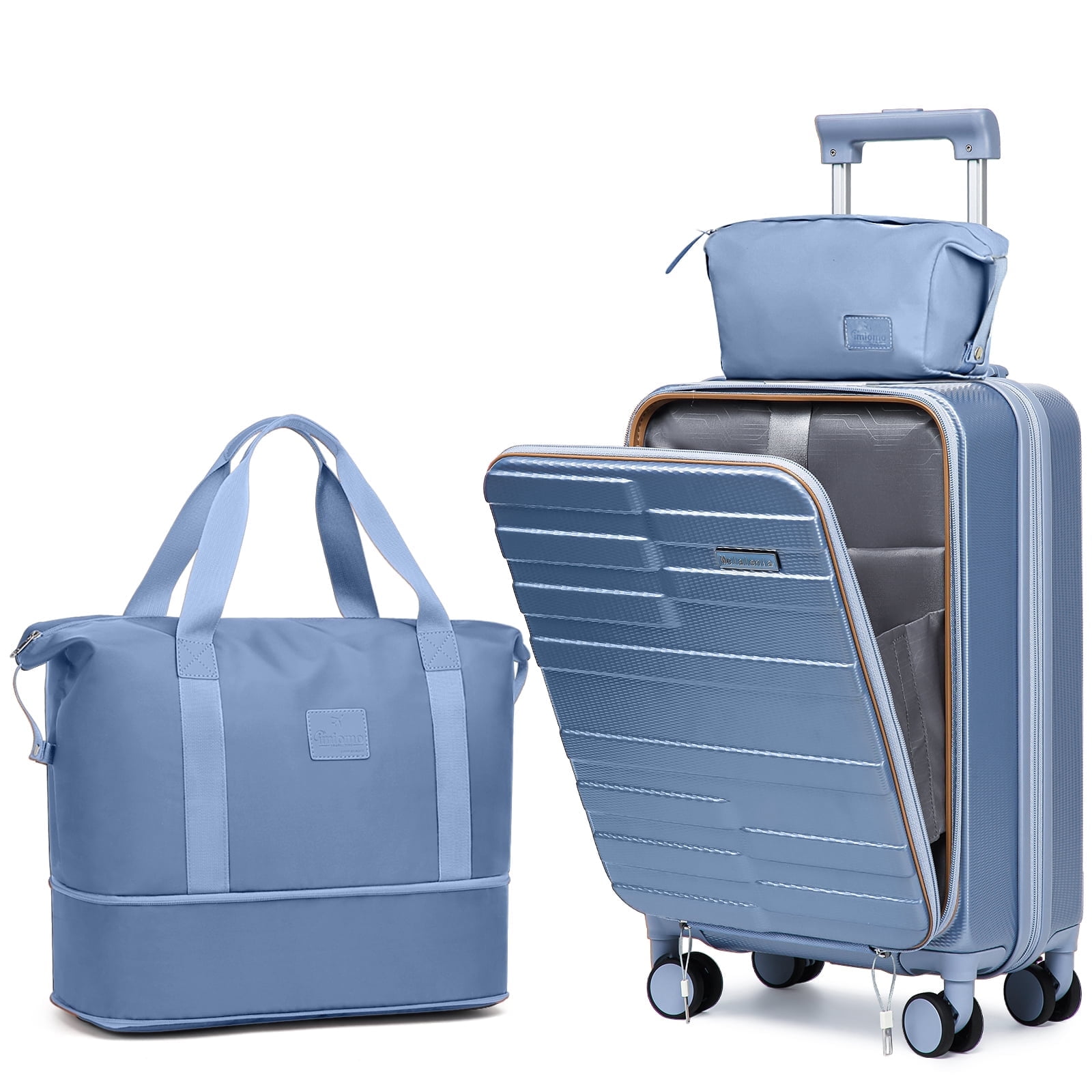 Melalenia 3-Piece Front Opening Cover Carry-on Luggage Side Hooks TSA ...