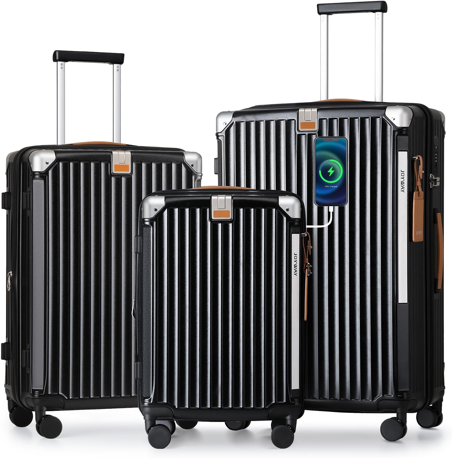 Joyway 3 Piece Set Hardside Expandable Luggage with USB Charging Port ...