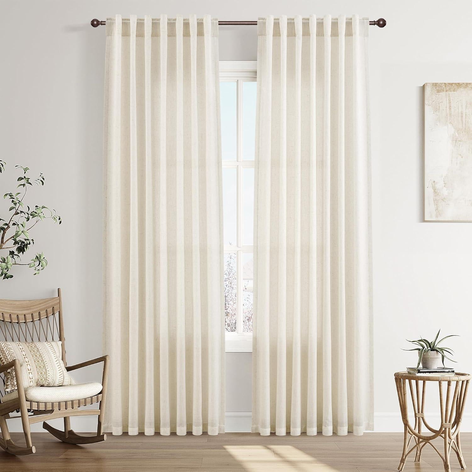Joywell Cream Natural Back Tab Rod Pocket Linen Curtains 84 Inches Long ...