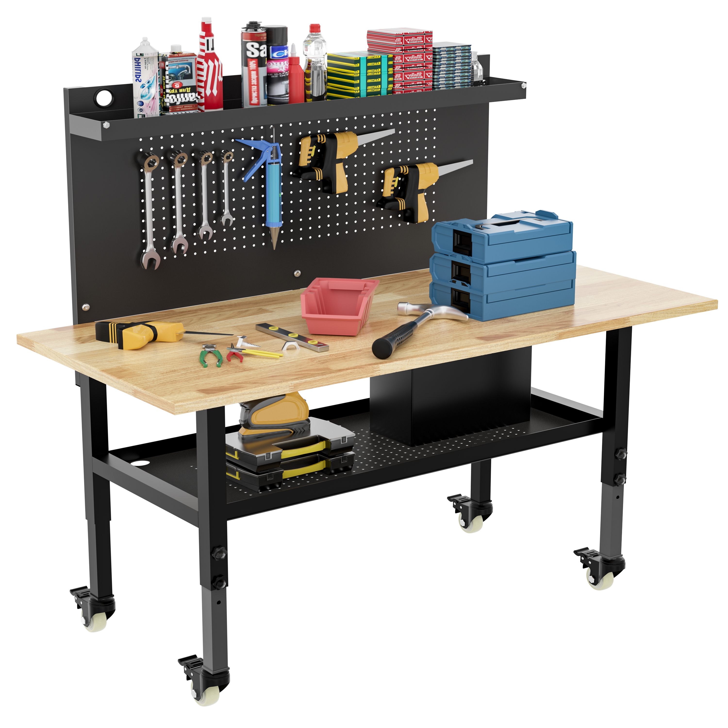 Joywind 60" Heavy-Duty Adjustable Workbench with Locking Wheels, Power ...