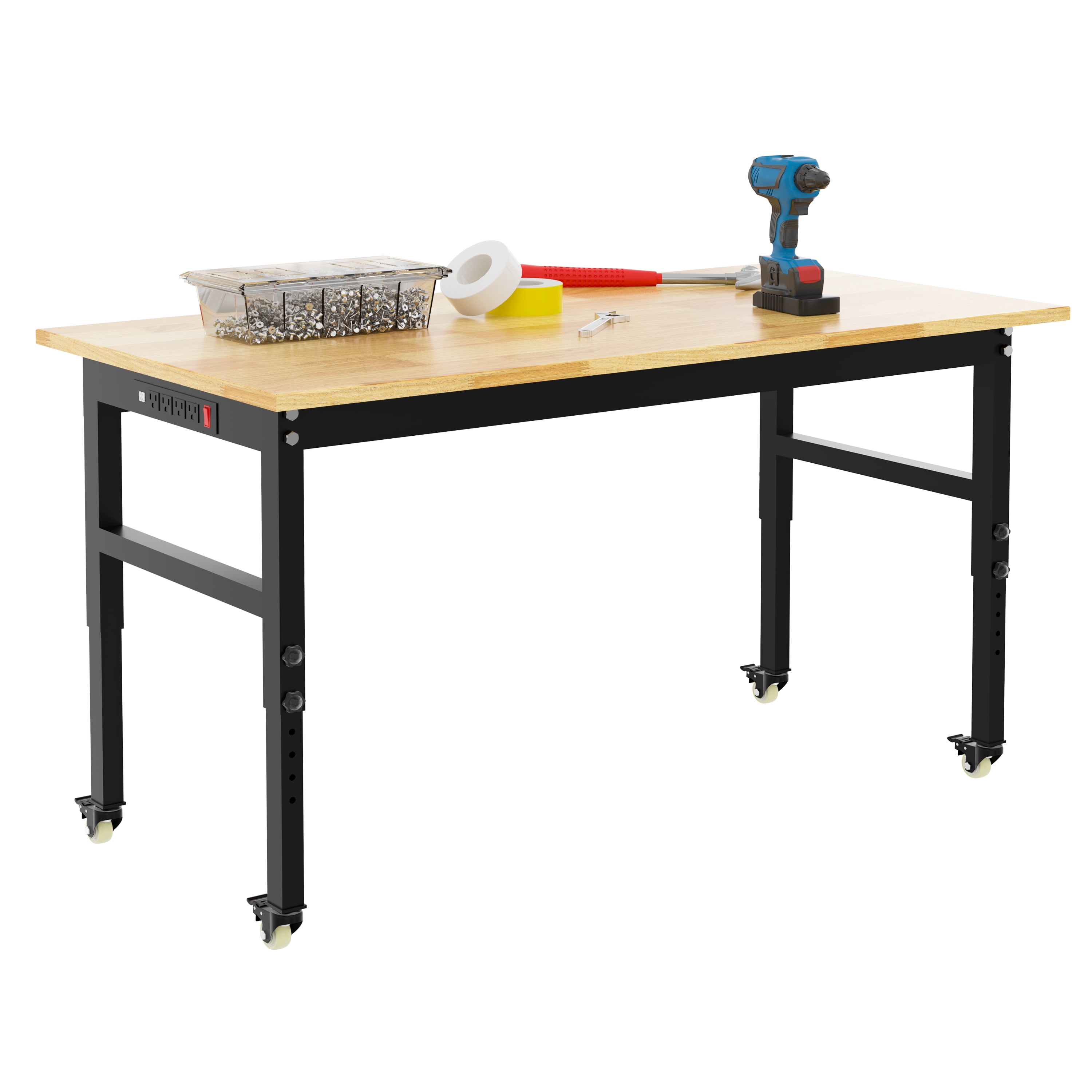 Joywind Workbench with Wheels & Pegboard - 60" Adjustable Mobile ...