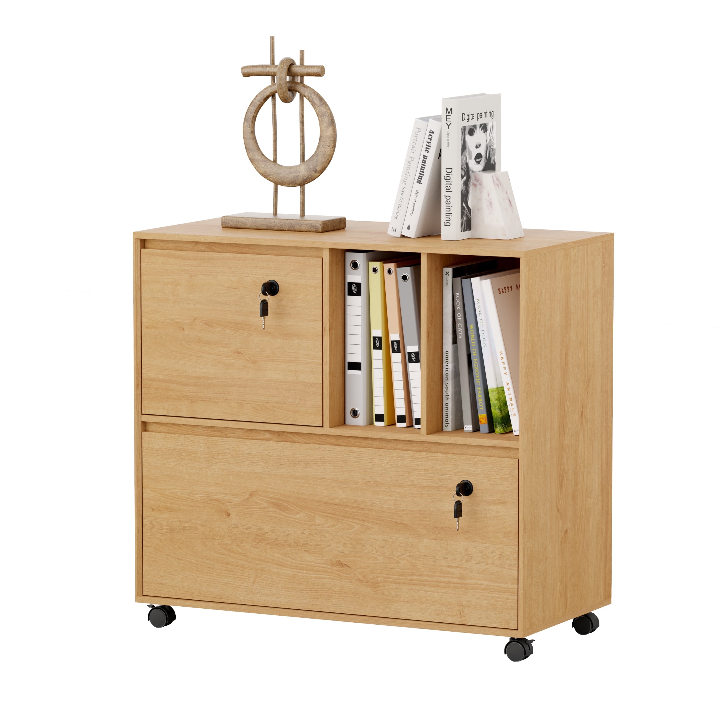 Joyyskill 2 Drawer Mobile File Cabinet with 2 Open Shelves, Wood ...
