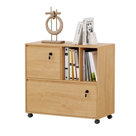 Joyyskill 2 Drawer Mobile File Cabinet with 2 Open Shelves, Wood ...