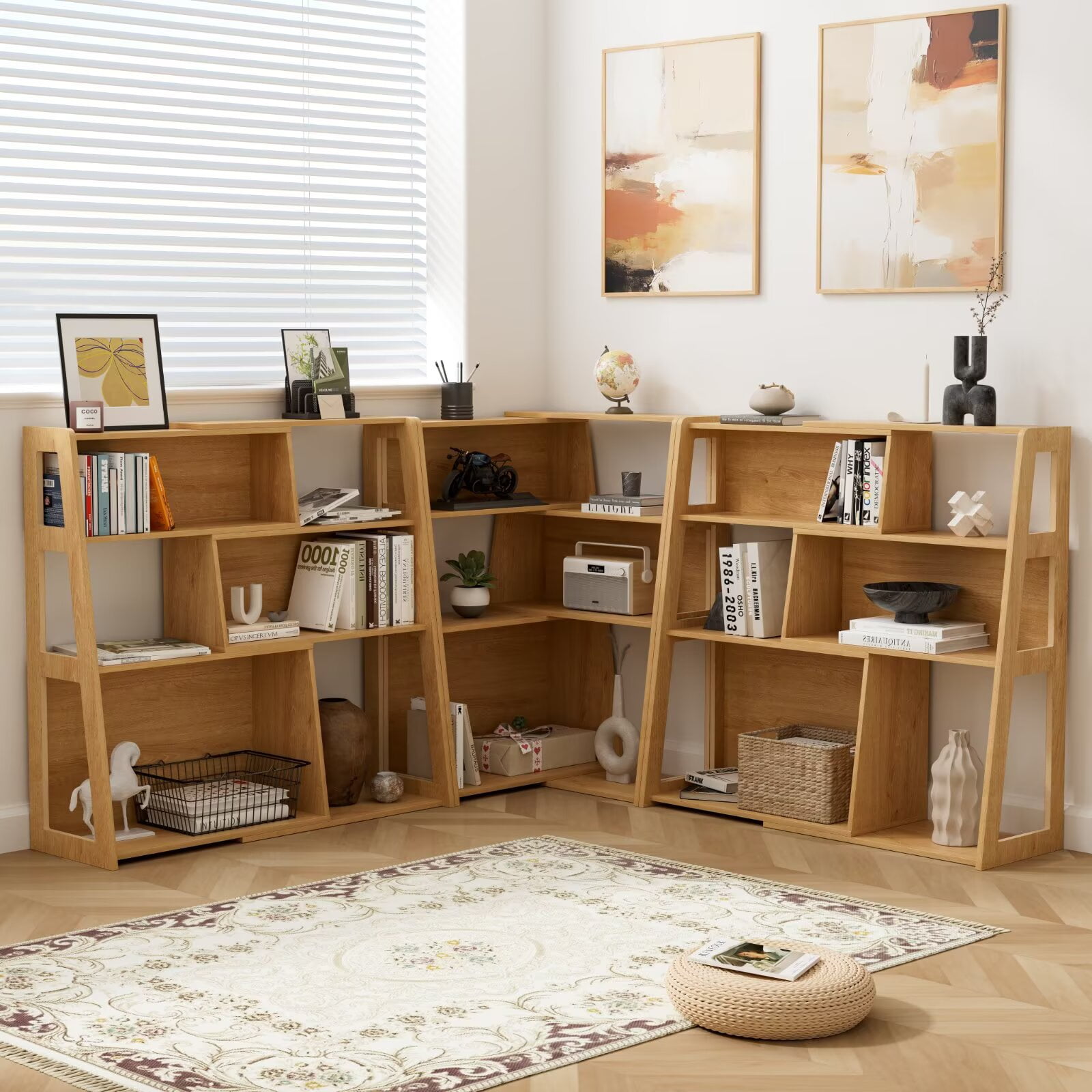 Joyyskill Extendable Corner Bookshelf Set of 3, 4 Tier L-Shaped Wooden ...