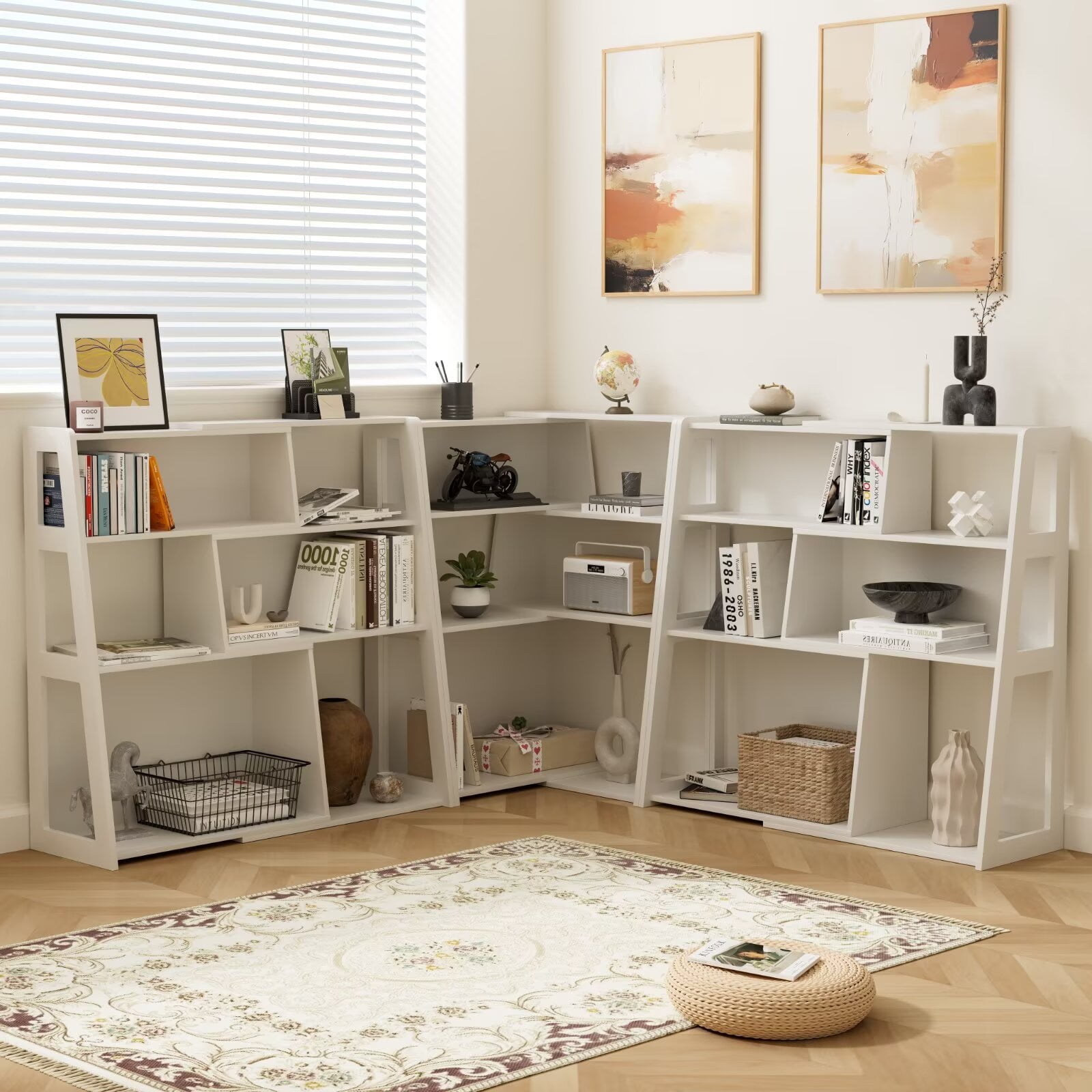 Joyyskill Extendable Corner Bookshelf Set of 3, 4 Tier L-Shaped Wooden ...