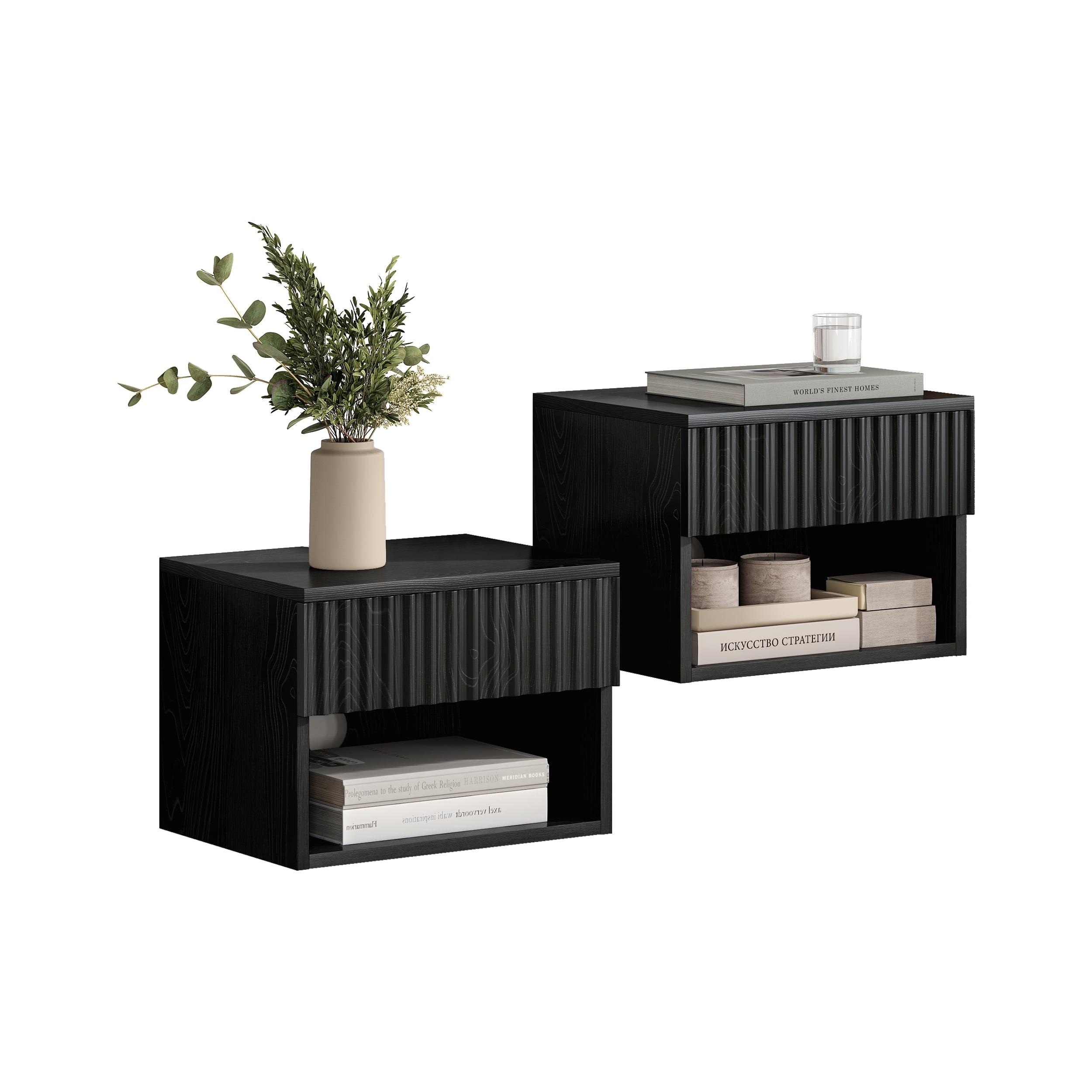 Joyyskill Floating Nightstand with Drawer Set of 2, Small Wall Mounted ...