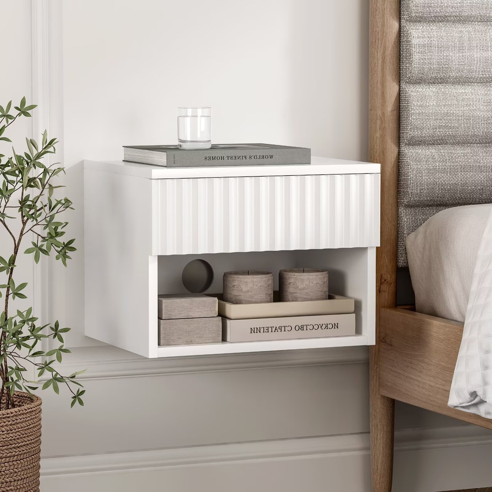 Joyyskill Floating Nightstand with Drawer and Open Shelf, Small Wall ...