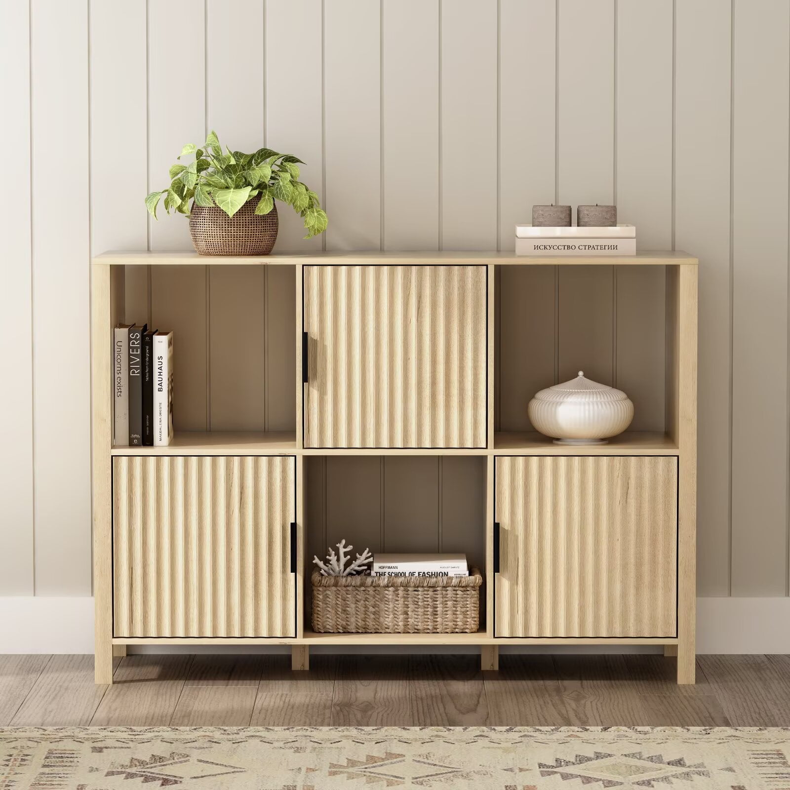Joyyskill Fluted Cube Bookcase, Modern Storage Organizer Bookshelf with ...