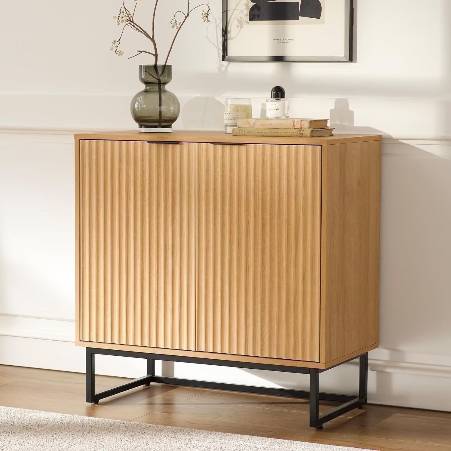 Joyyskill Storage Cabinet with Adjustable Shelves, Fluted Doors ...