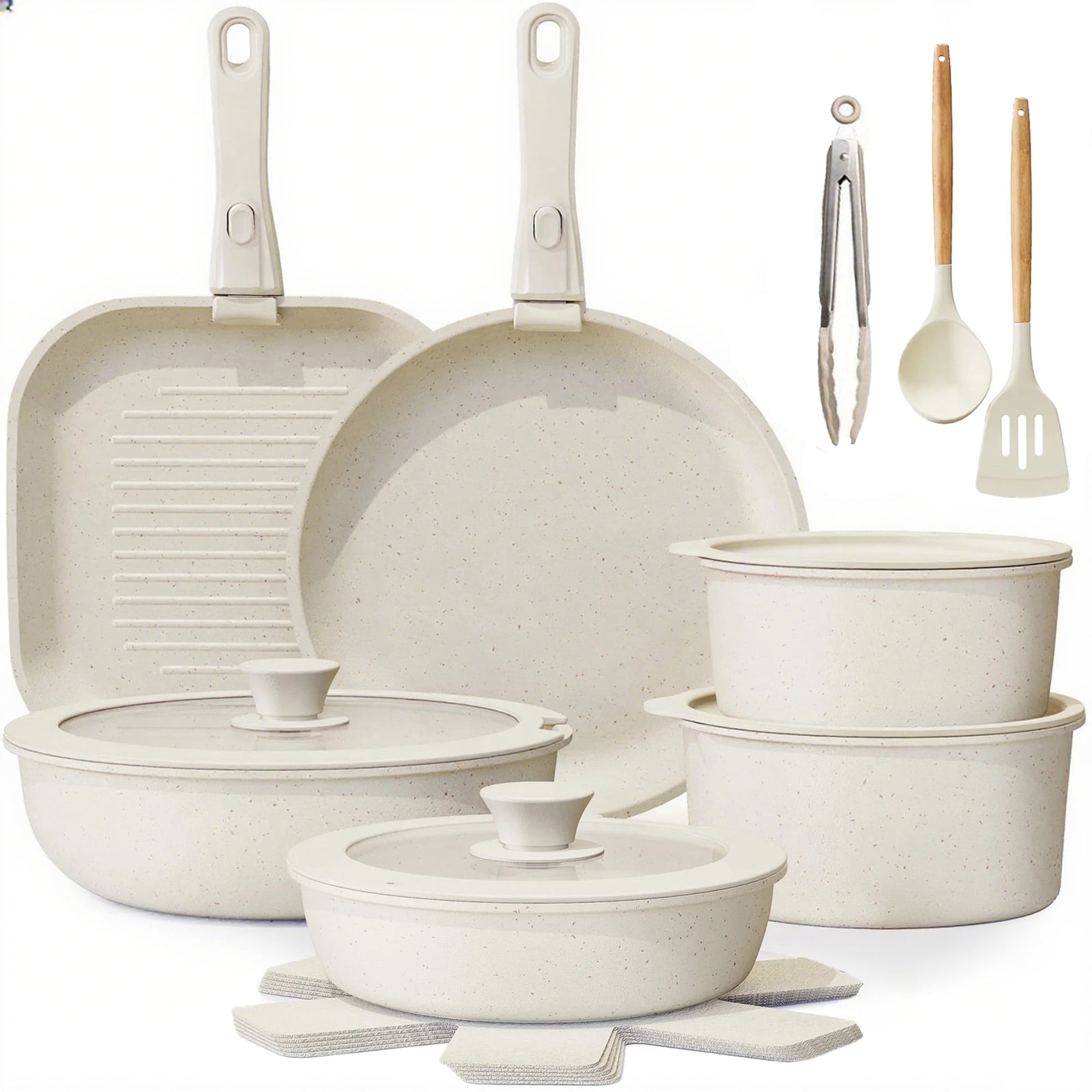 Jozram 20 Piece Ceramic Pots and Pans Set Non Stick, Cookware Set with ...