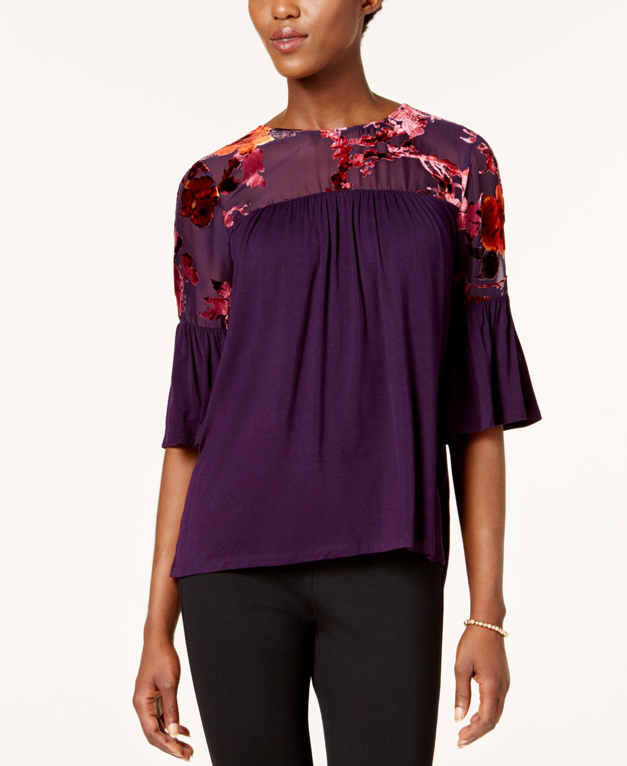 Jpr Bell Sleeve Peasant Top Deep Eggplant S - Walmart.com