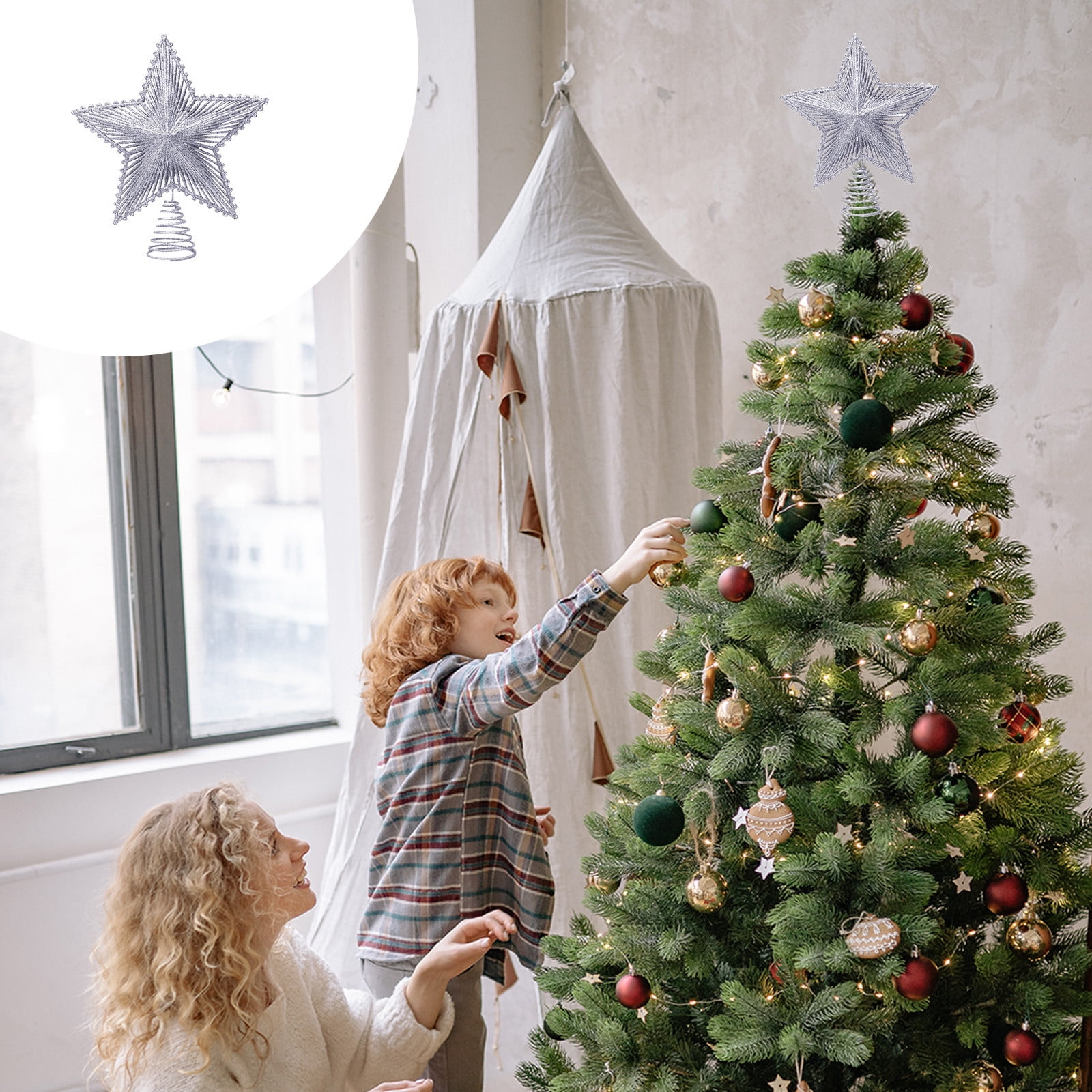 Jpxdew 9 Inch LED Christmas Tree Topper Star, Lighted Metal Tree Topper ...