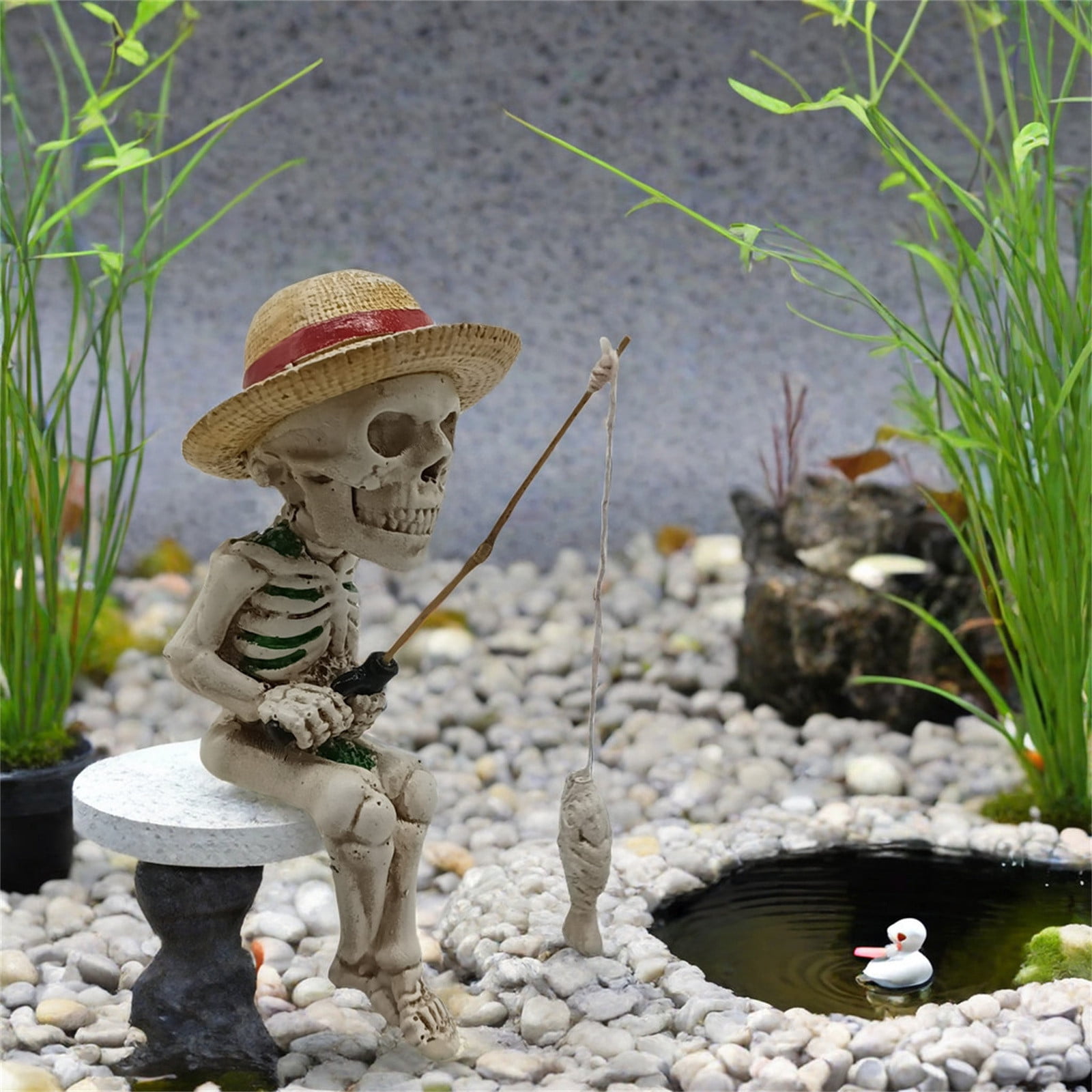 Jpxdew Gothic Fishing Skull Garden Sculpture-Quirky Resin Outdoor Decor ...
