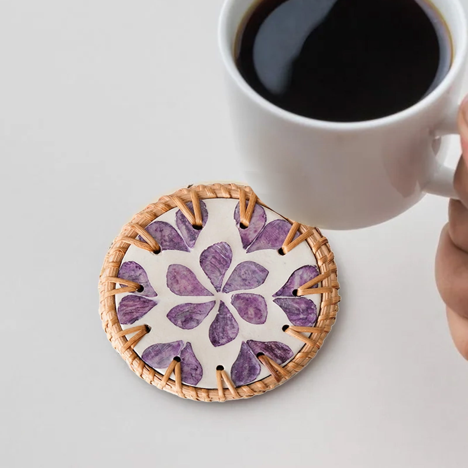 Jpxdew Heat Insulating Coaster,Rattan Ceramic Floral Pattern,Non ...