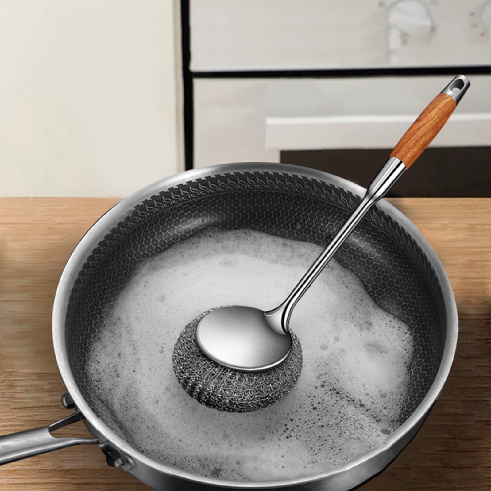 Jpxdew Pot Cleaning Brush 13.5inch Handle,Stainless Steel Scourer ...